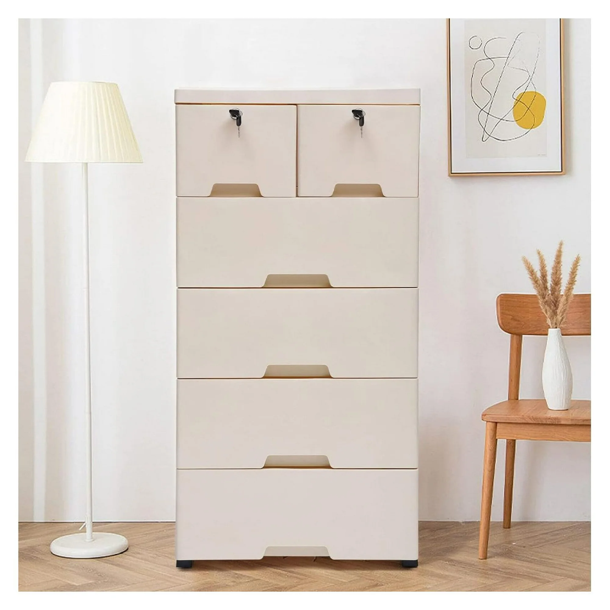 ZHOUB Plastic Drawers Dresser 6 Drawers Beige Drawer Units Vertical ...