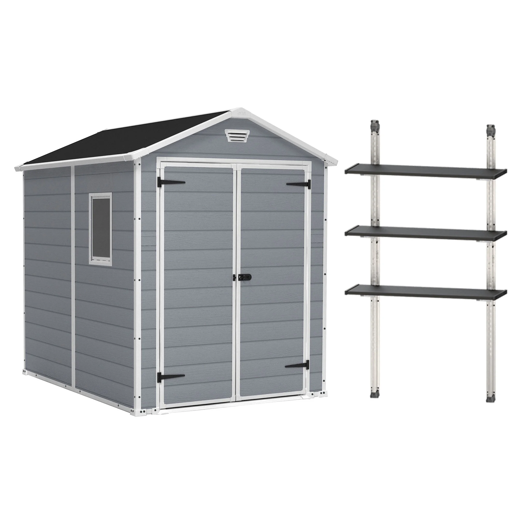 Keter Manor 6 x 8 Foot Outdoor Storage Shed with 40 Inch Steel Shelf ...