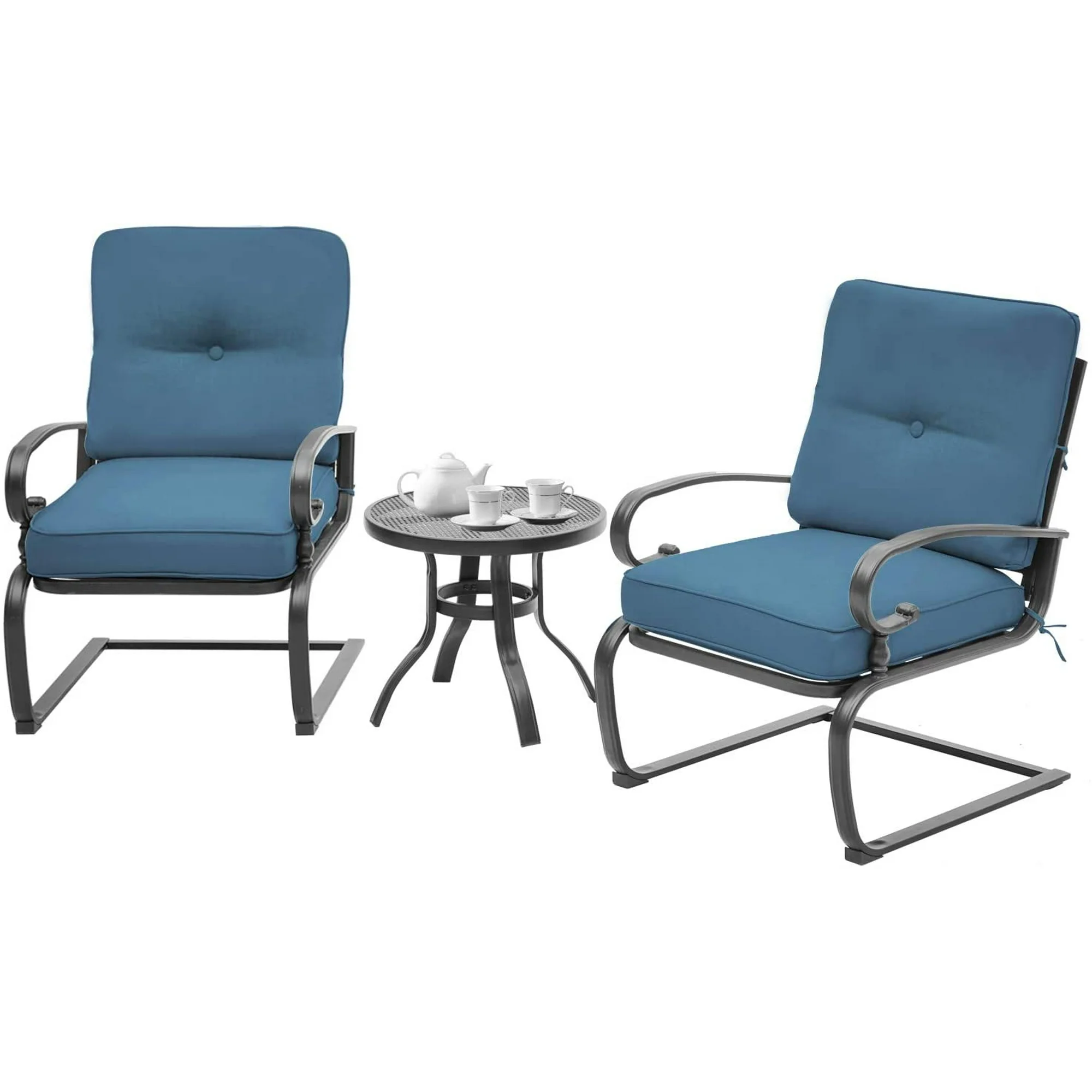 SOLAURA 3-Piece Outdoor Bistro Sets Patio Metal Spring Chairs and ...