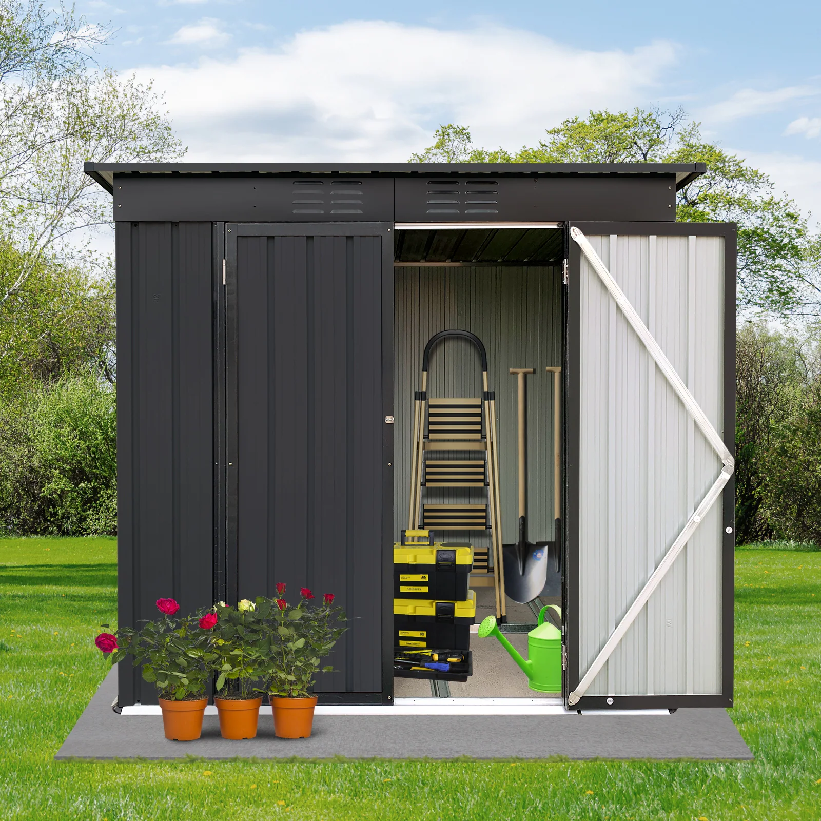 Metal garden sheds 4ftx6ft outdoor storage sheds black，High quality and ...