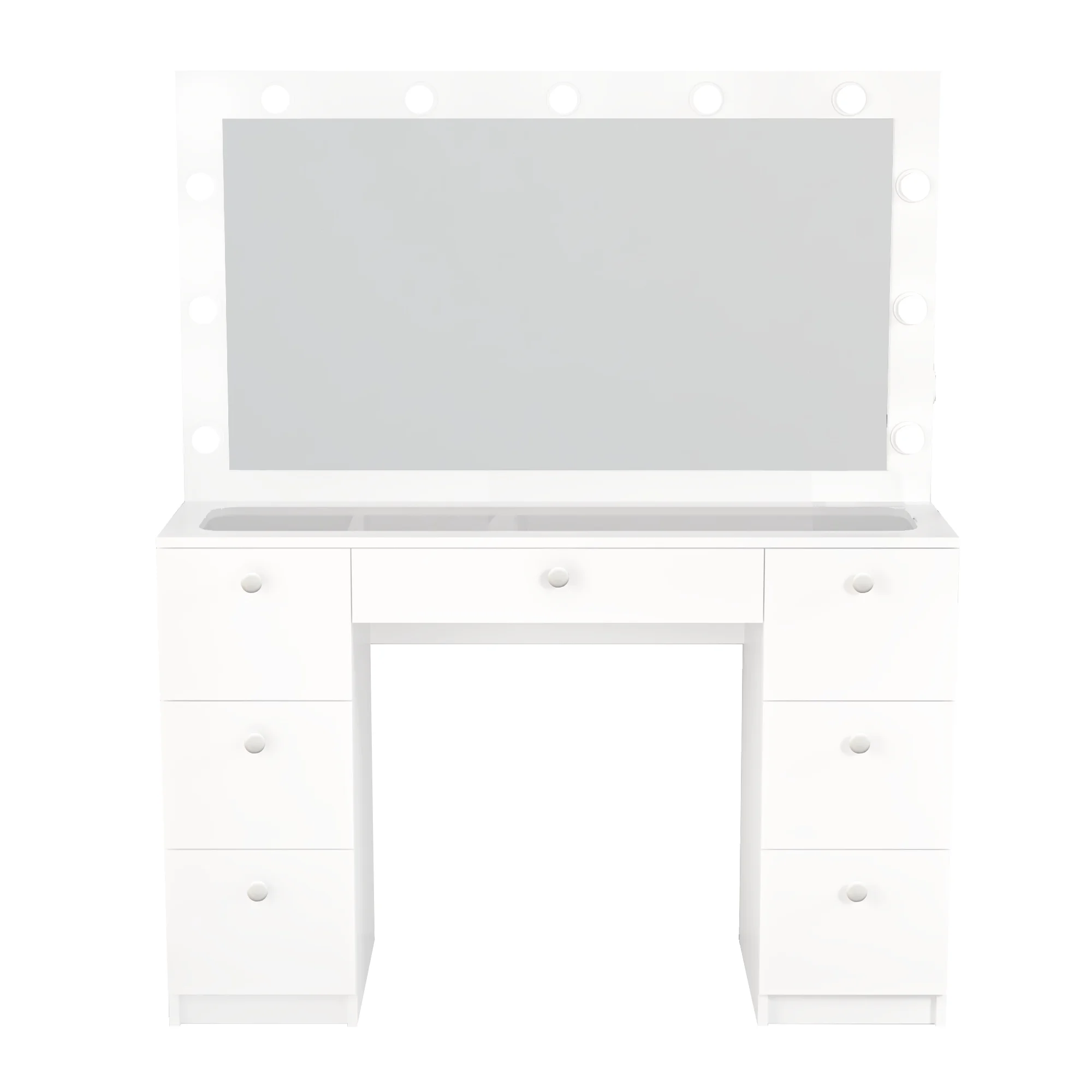 Ember Interiors Ibbie Modern White Vanity Table, 7 Drawers Lights USB ...