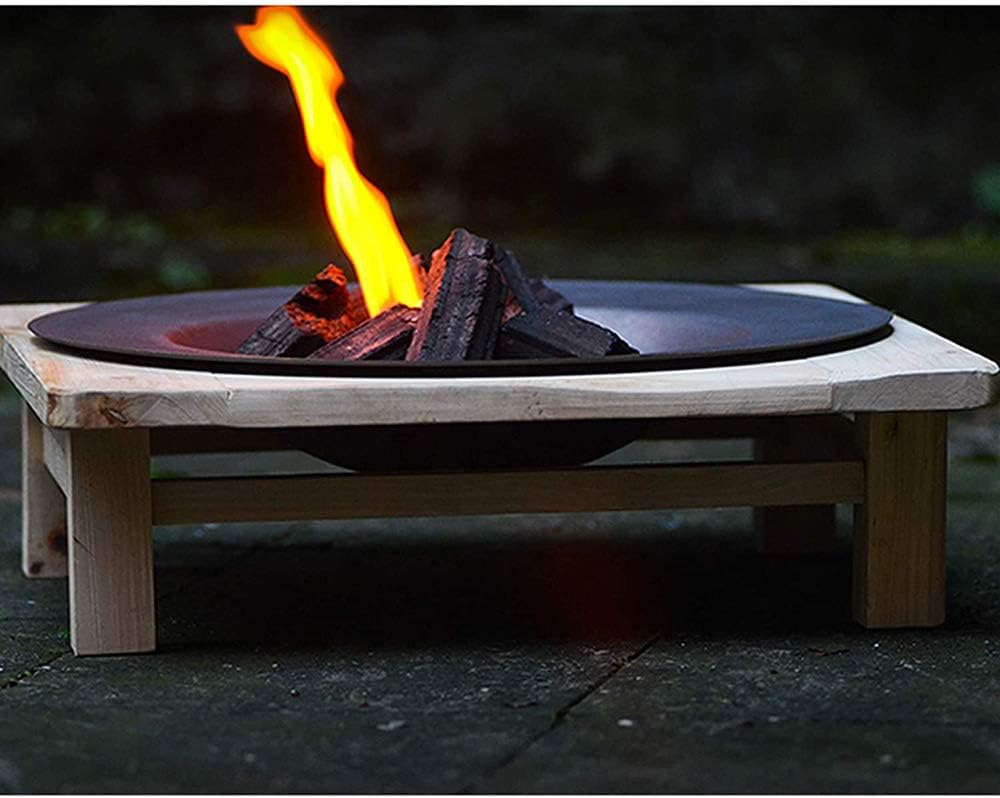 Fire Pit Table, Built-in Fire Bowl with Wood Table, Outdoor Patio ...