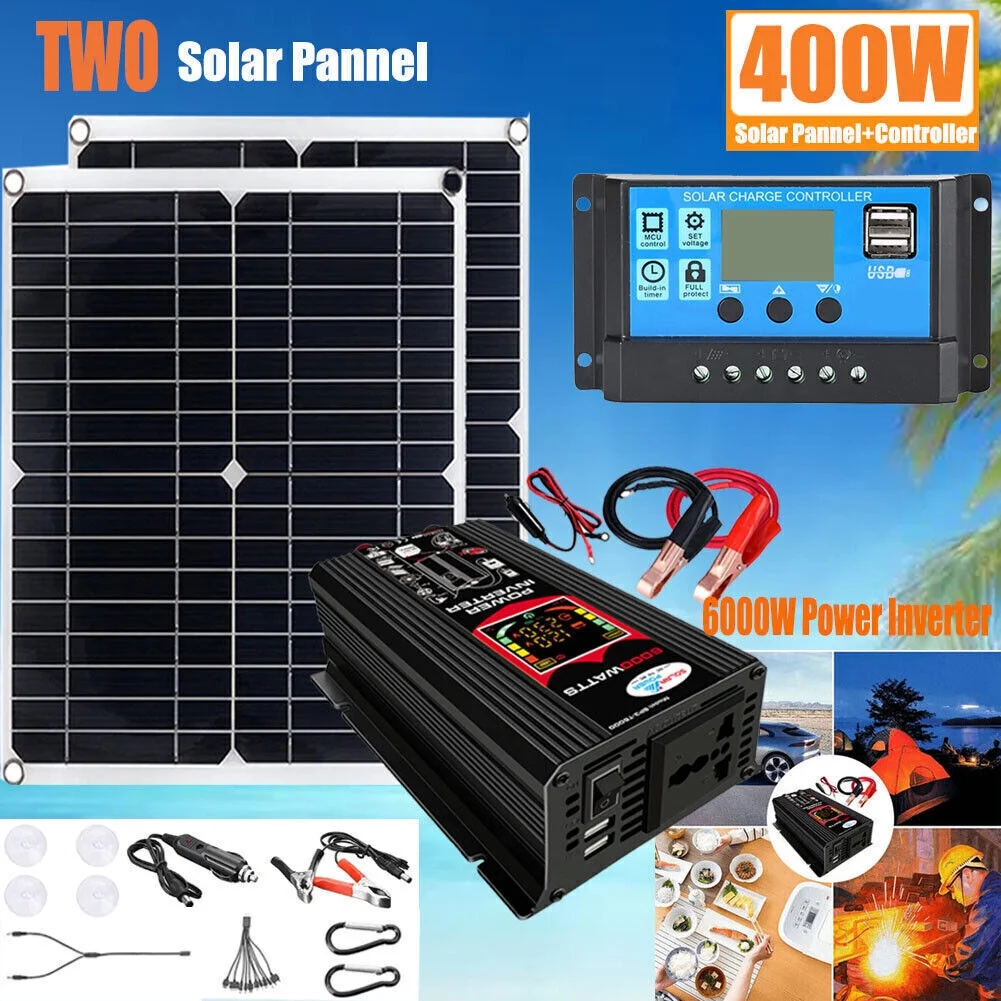 400W Two Solar Panel 100A 12V Battery Charger Controller W/6000W 110V ...