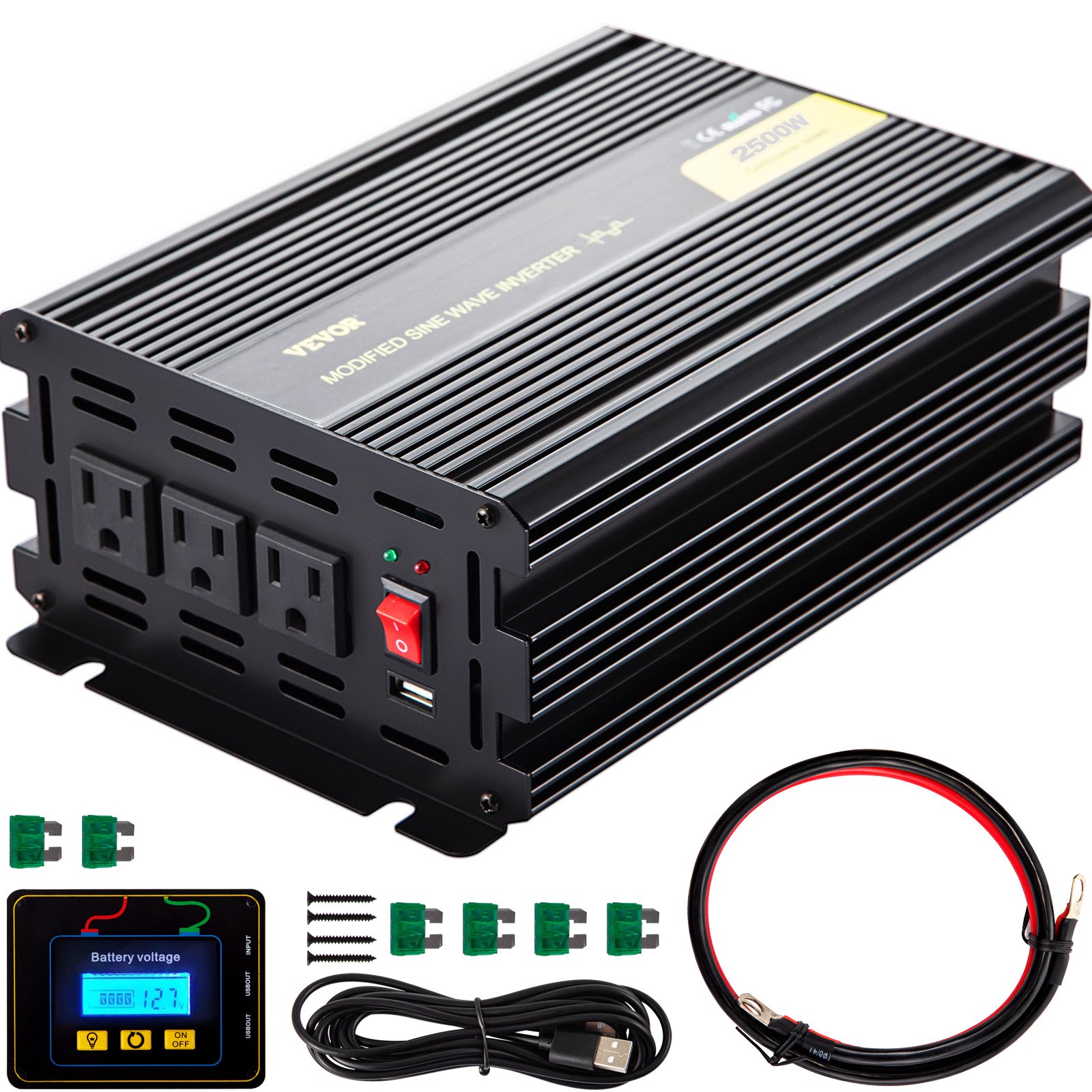VEVOR Power Inverter 2500W Modified Sine Wave Inverter DC24V to AC120V ...