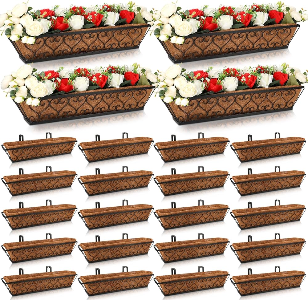 24 Set Window Deck Railing Planter Boxes 24 Inch with Coconut Liner ...