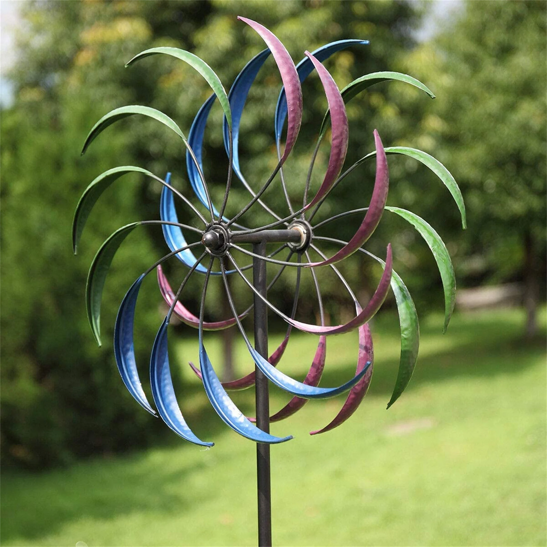 Metal Kinetic Rainbow Wind Spinner Decorative Lawn Ornament Windmill ...