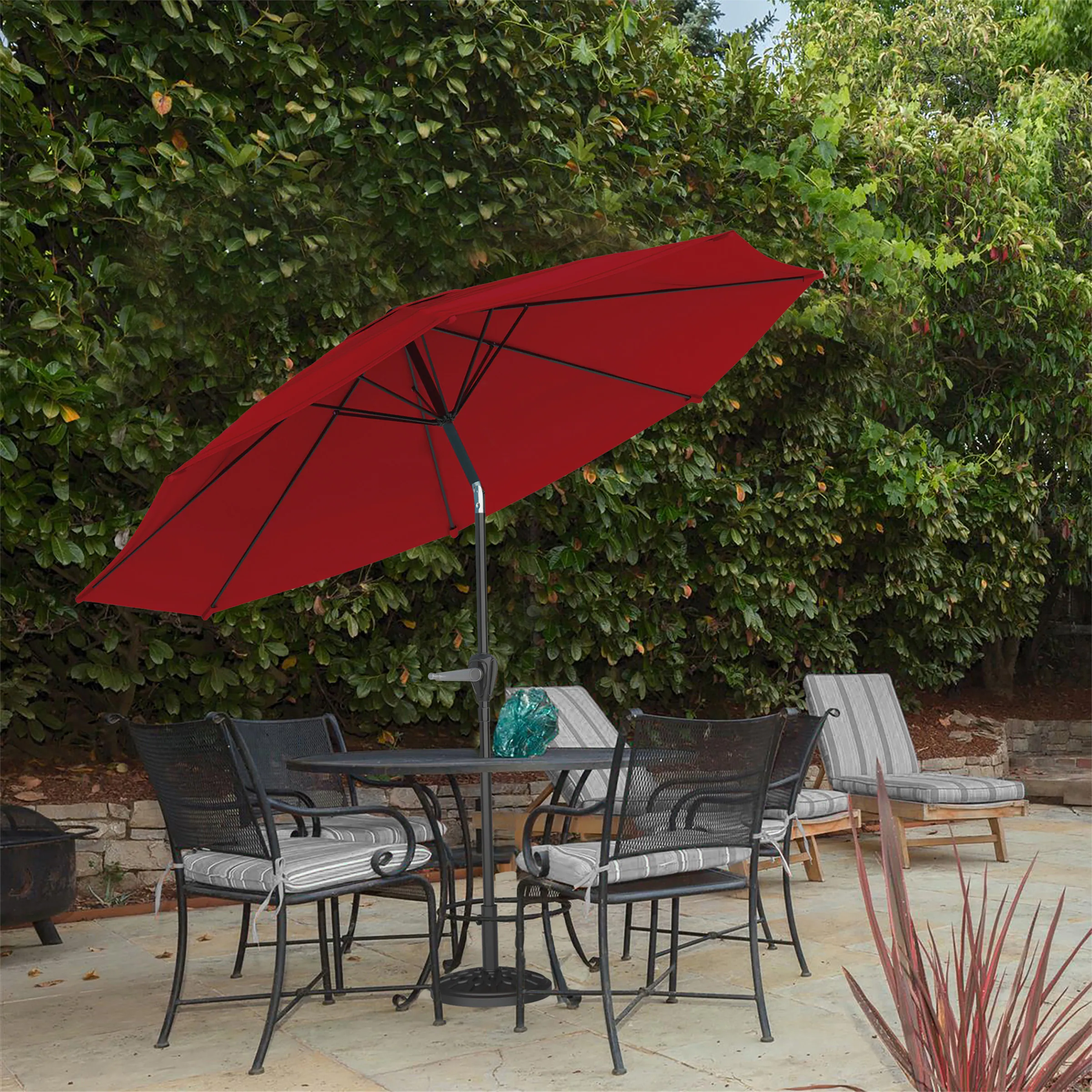 Pure Garden 10ft Aluminum Easy Crank Patio Umbrella with Auto Tilt Red ...
