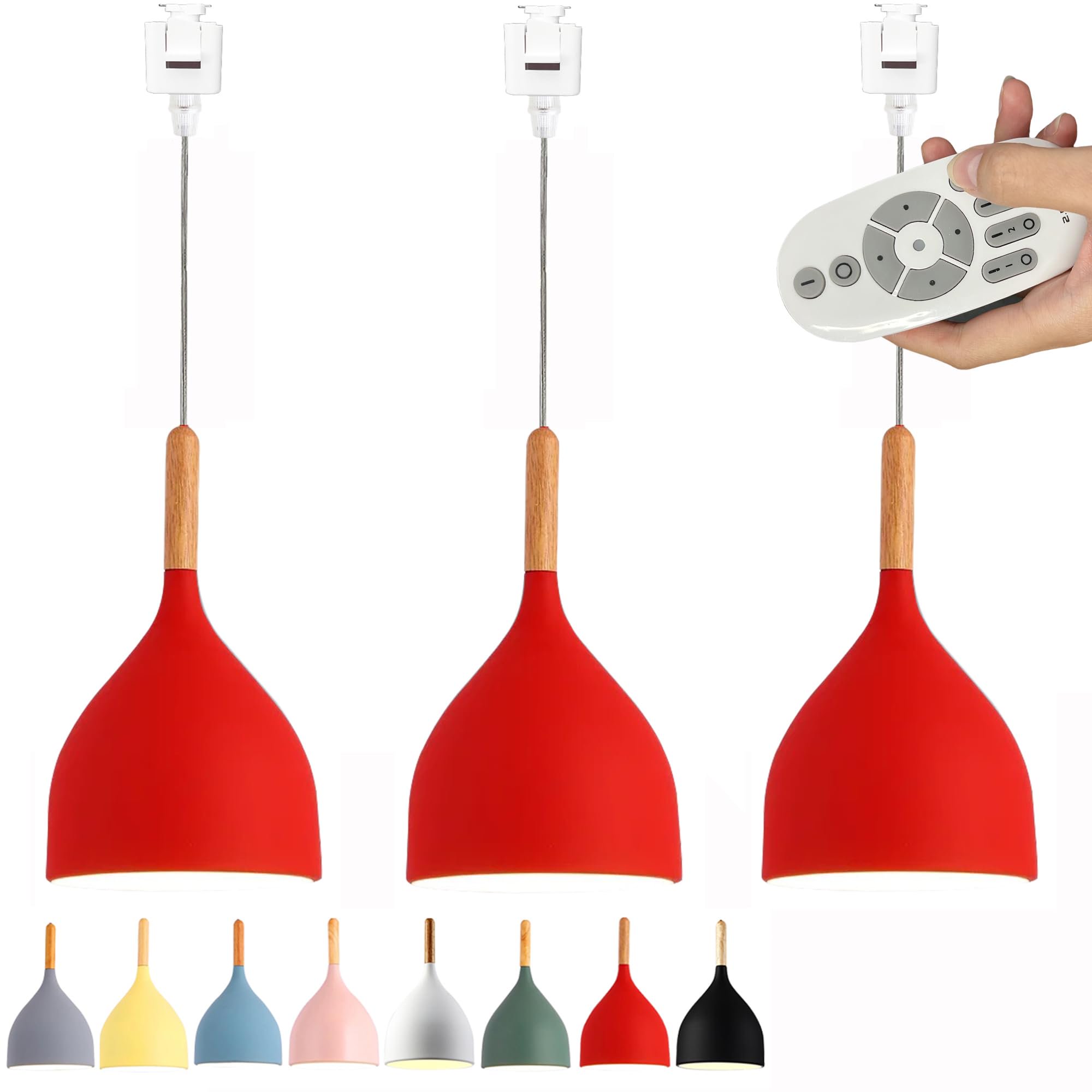 FSLiving Remote Control J-Type Track Light Pendants Restaurant Wood ...