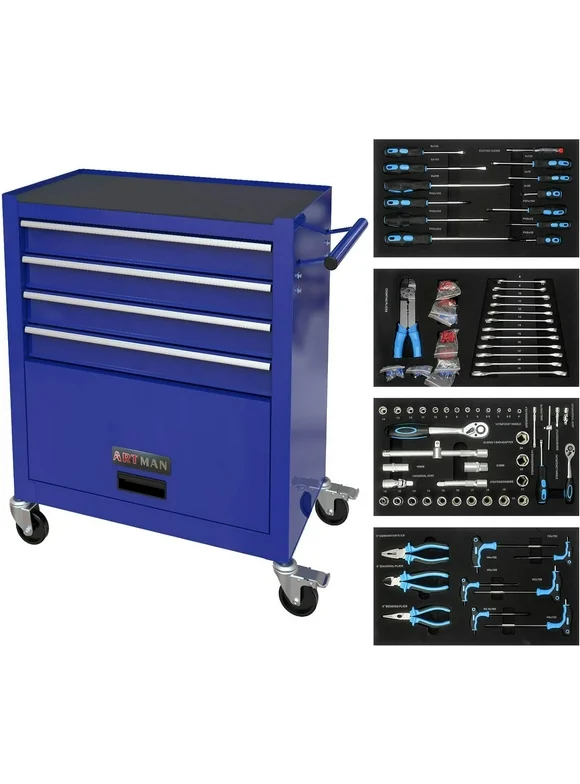 COOKCOK Tool Chest with 238 Piece Tool Set, 4-Drawer Tool Cabinet - Rolling Tool Cart On Wheels ...