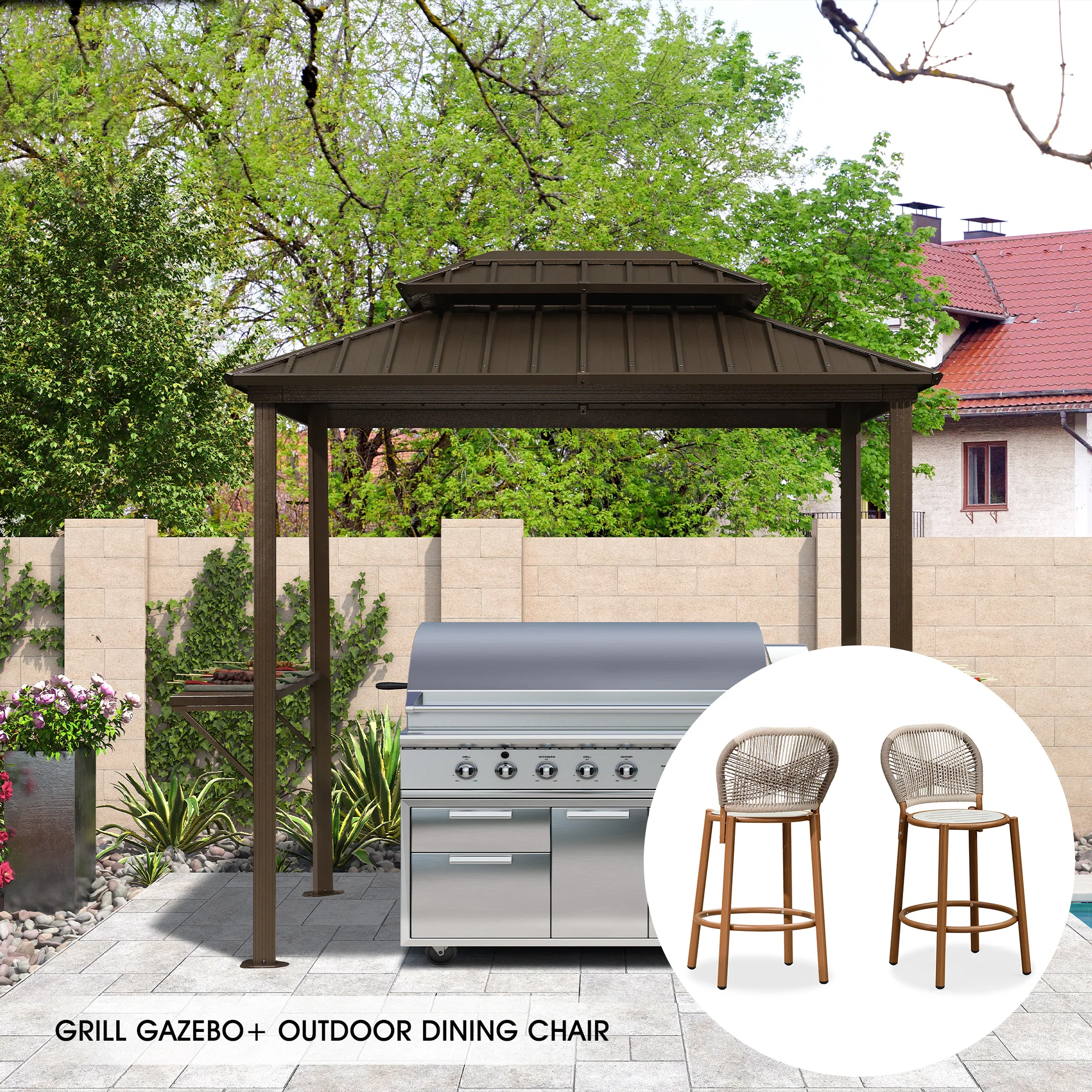 PURPLE LEAF 6ft x 8ft Hardtop Grill Gazebo Galvanized Steel Roof ...