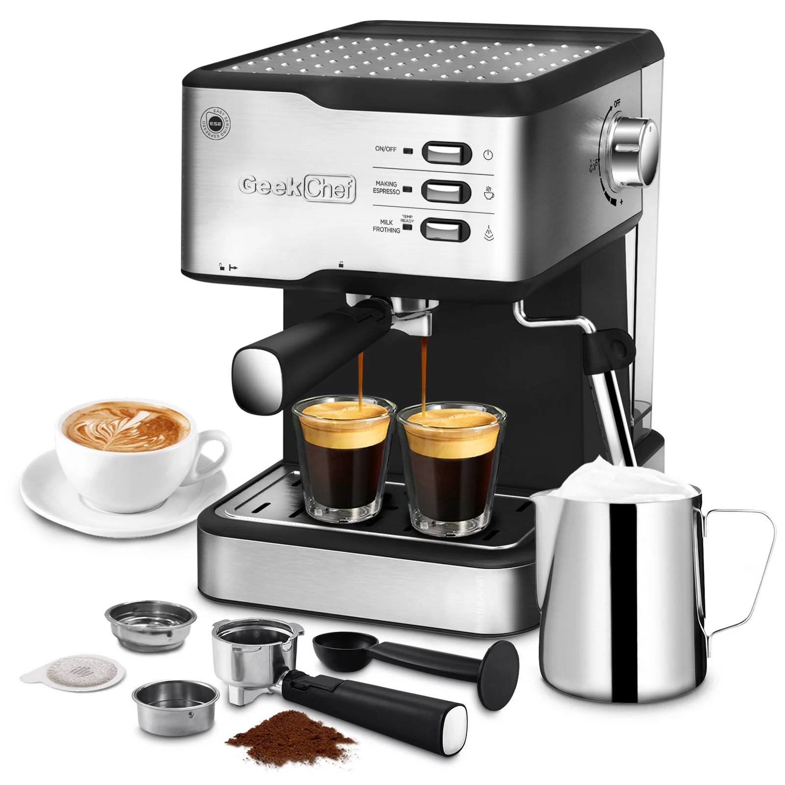 Espresso Machine 20 Bar Coffee Maker with ESE POD Capsules Filter ...