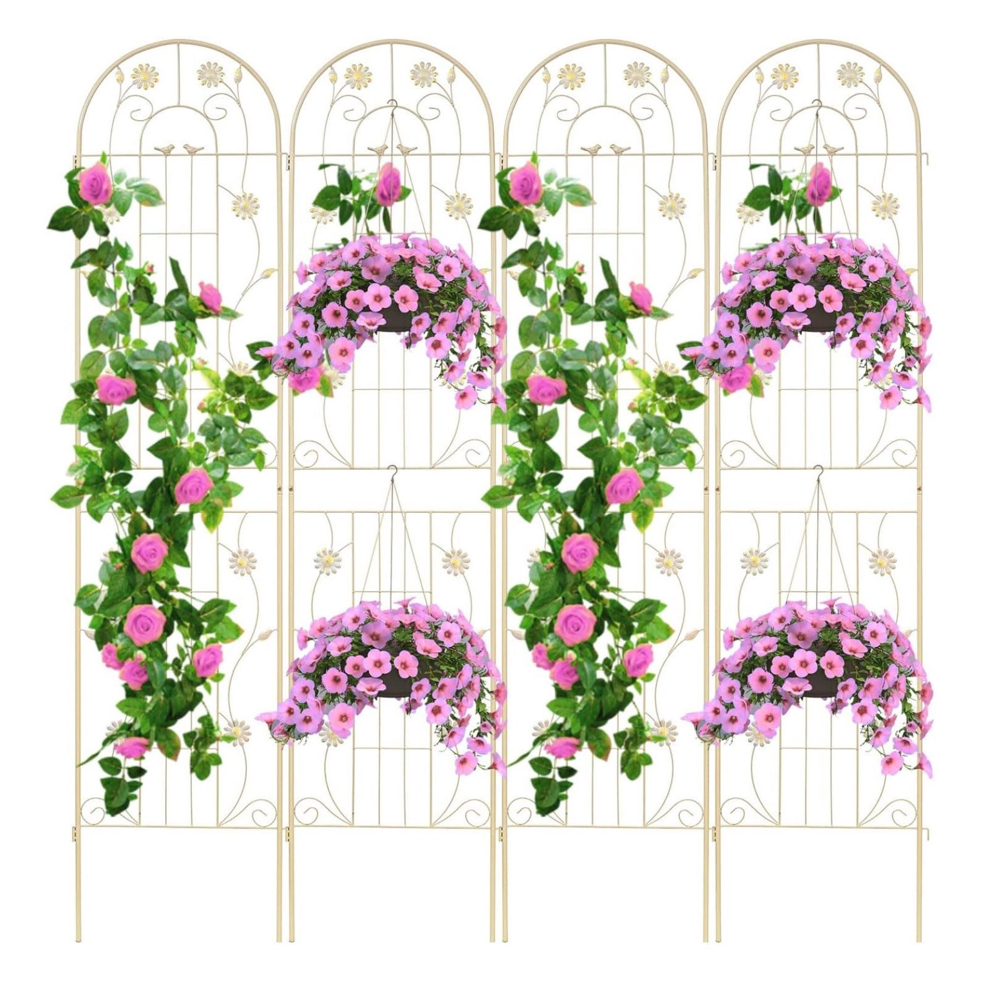 4 Pack 86.2x19.7in Metal Garden Trellis for Climbing Plants,Trellis for ...