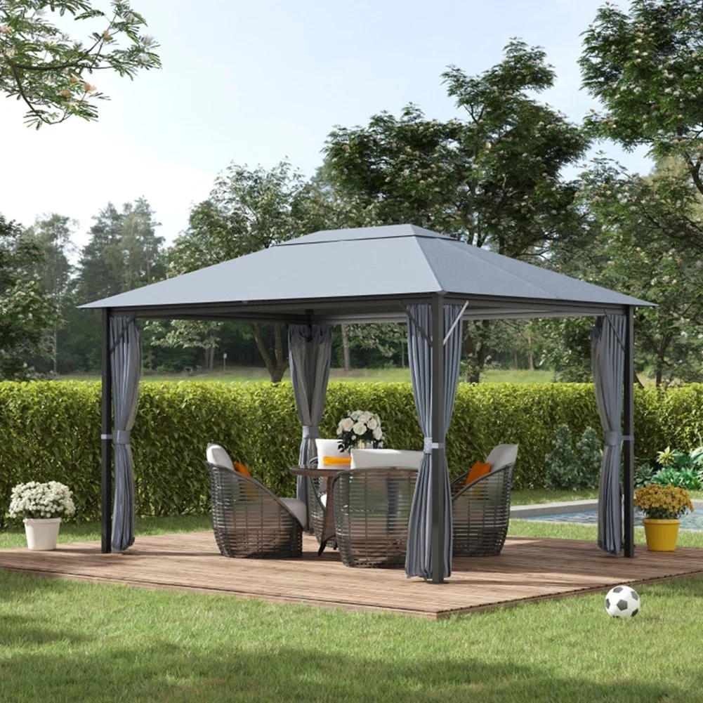 Spaco 10Ft x 13Ft Patio Gazebo-Gray, Easy Up Screened Canopy for Patio ...