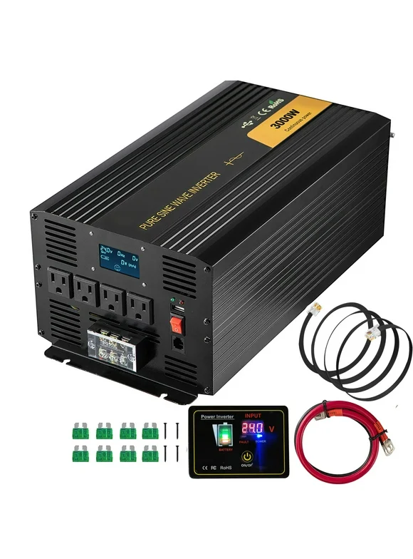 SKYSHALO DC 24V to AC 120V Car Inverter with USB Port LCD Display ...