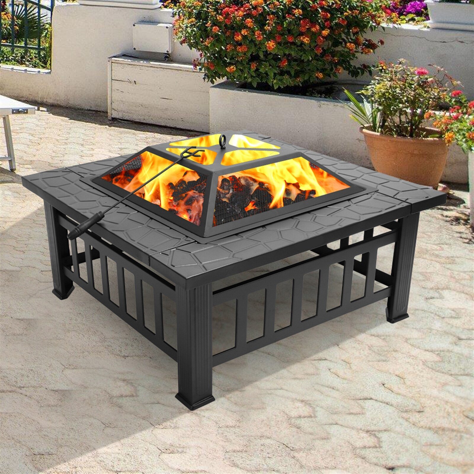 Portable Courtyard Metal Fire Bowl with Accessories Black - Overstock Texas