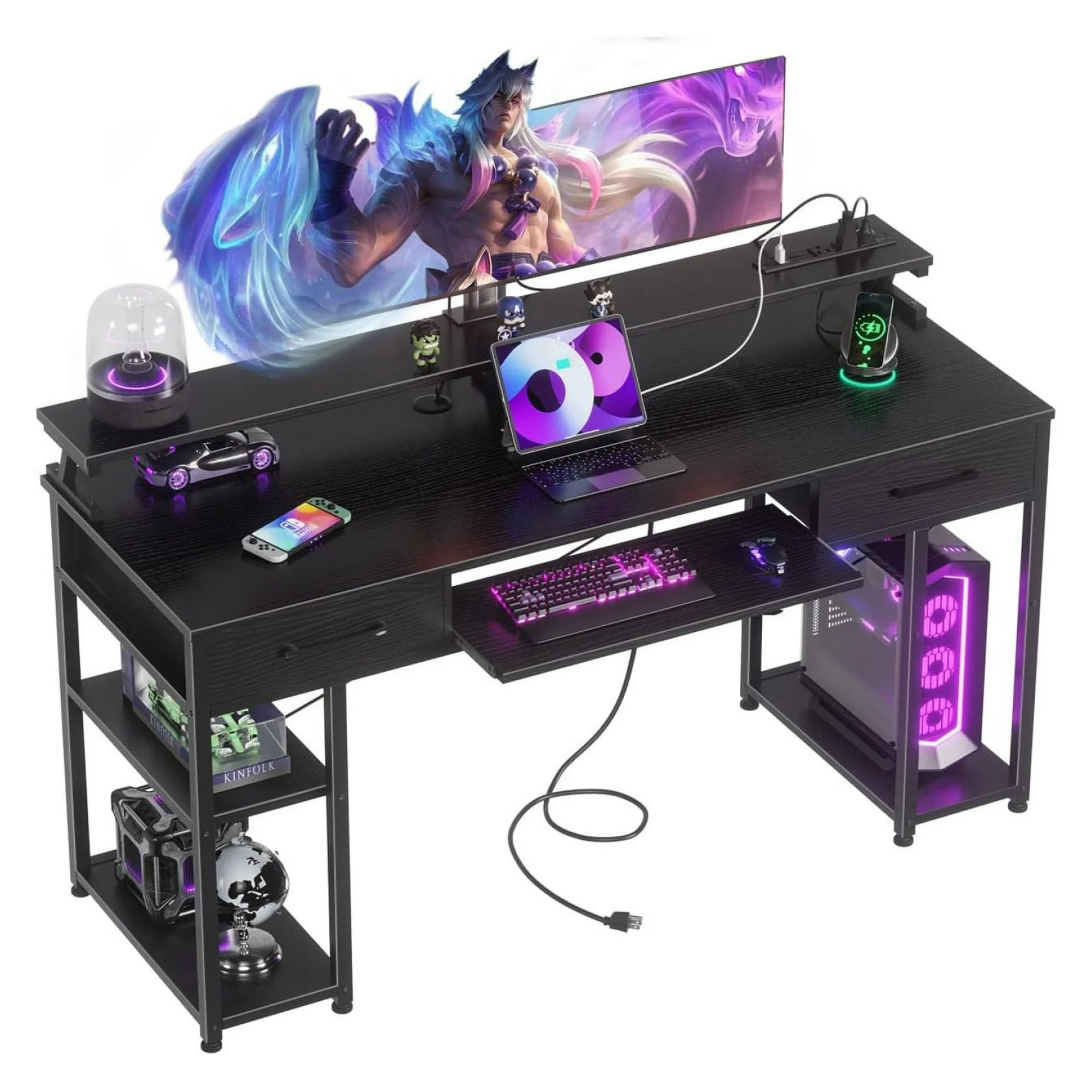 Superwum 55 inch Computer Office Desk with USB Charging Port and ...