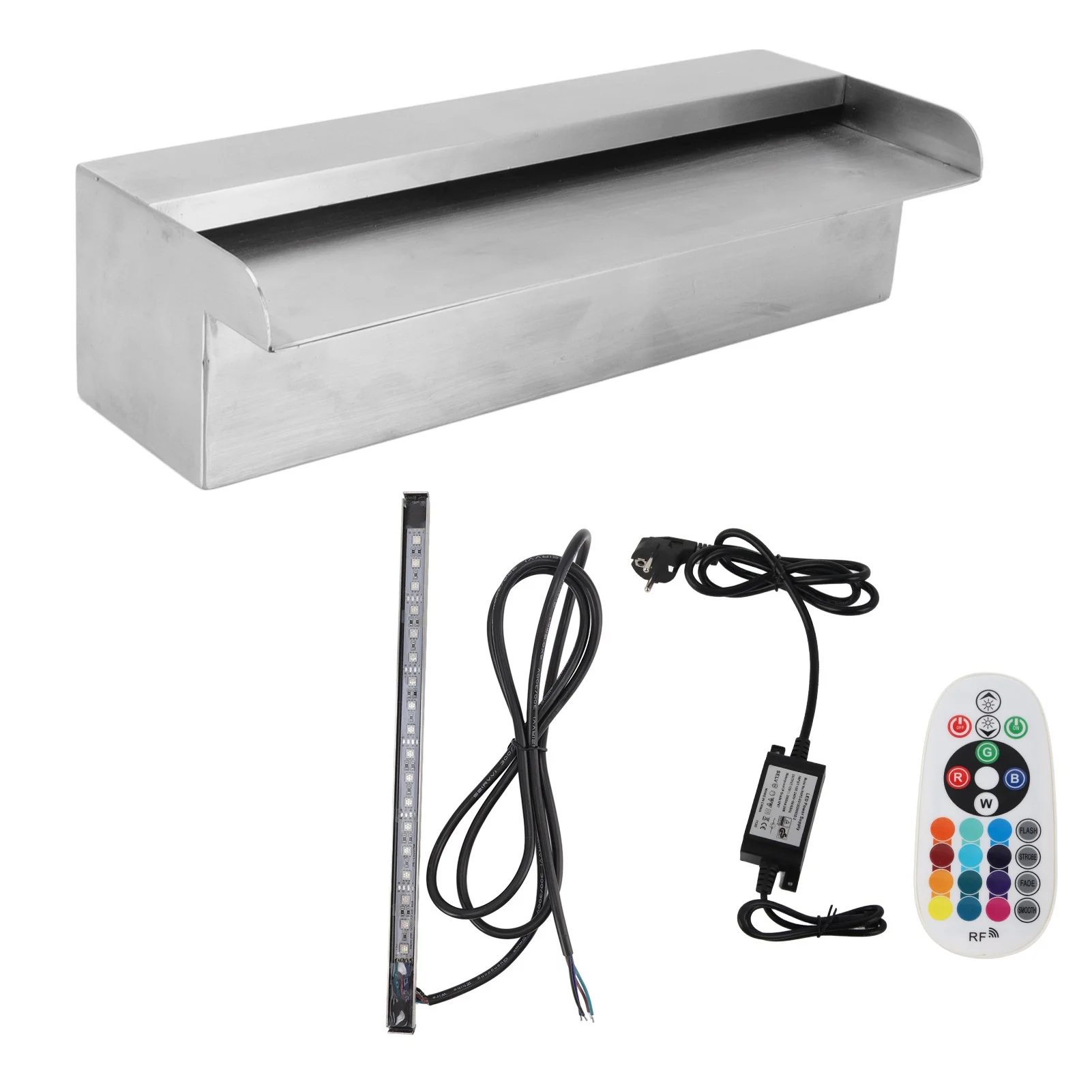 Pool Waterfall Stainless Steel G1 Thread Pool Fountain with LED Strip ...