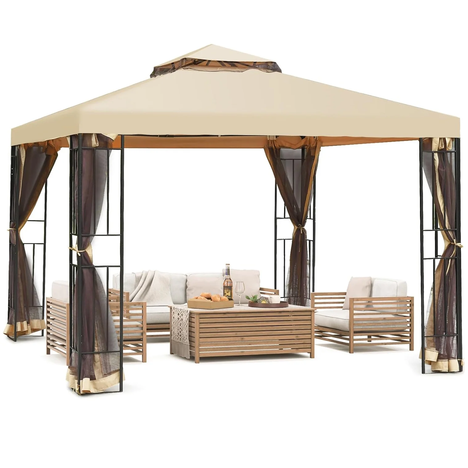 10x10 Ft Patio Gazebo with Mesh Netting Outdoor Canopy for Backyard ...