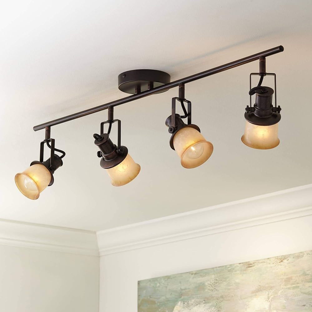Pro Track Track Light Fixture - 4 Head Adjustable Lights, Amber Glass ...