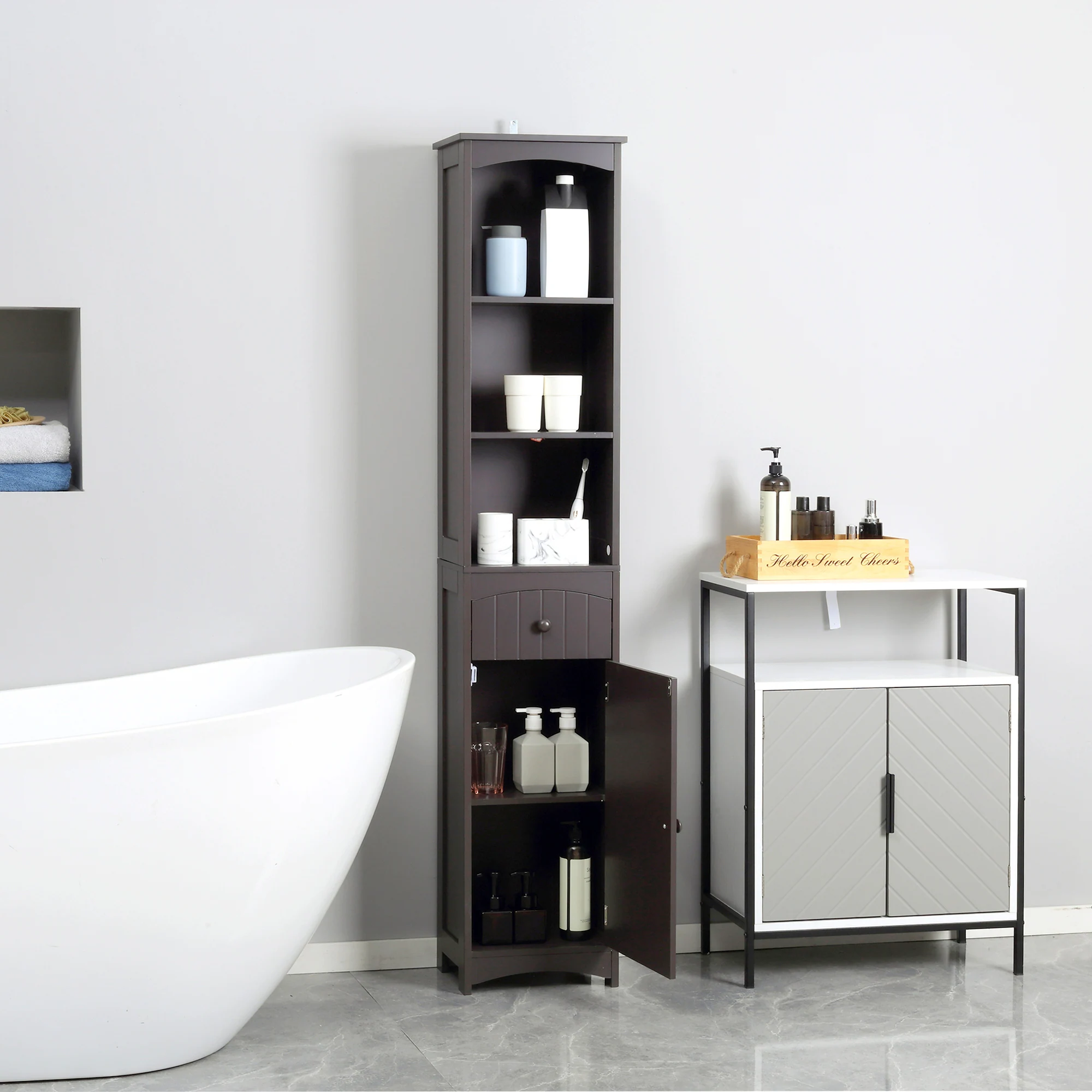 HOMCOM Bathroom Storage Cabinet, Free Standing Bath Storage Unit, Tall ...