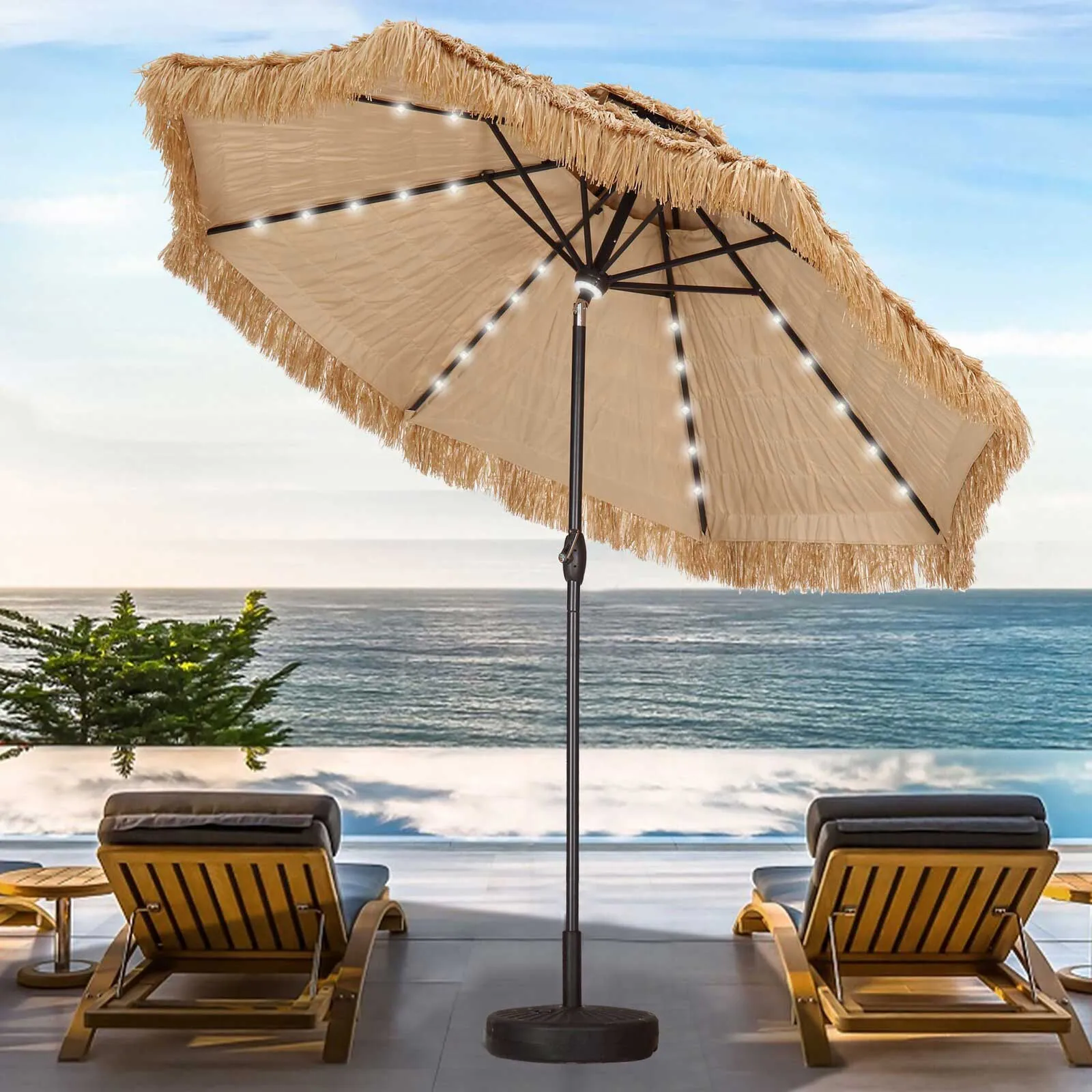 10ft Outdoor Beach Umbrella with Crank Patio Umbrella Without Base ...