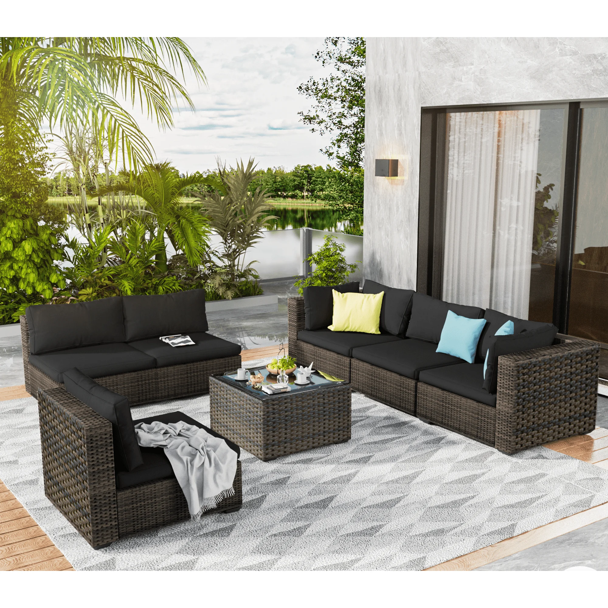 Grezone 7 Pieces Patio Furniture Set, All Weather Outdoor Sectional PE ...