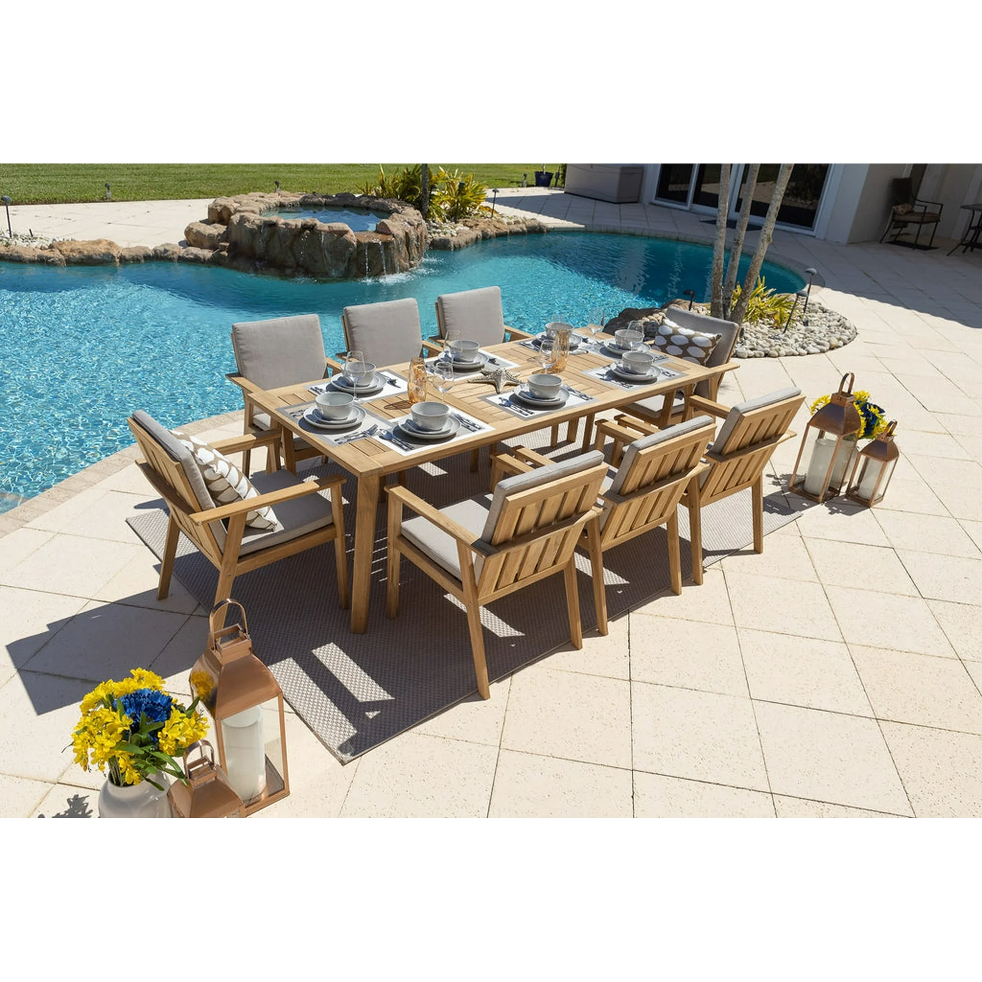 Laguna 9-Piece Teak Wood Outdoor Patio Furniture Dining Set w/Dining ...