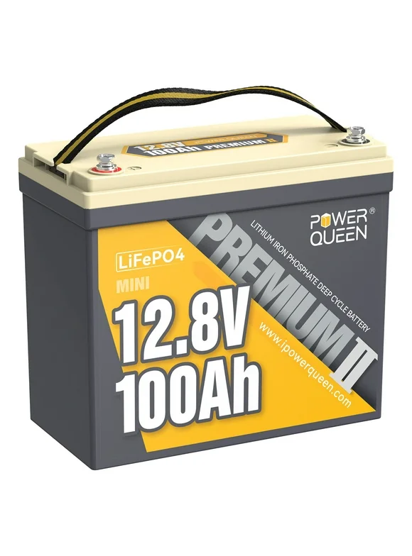 Power Queen 12V 100Ah Mini LiFePO4 Lithium Battery Deep Cycle 1280Wh BMS for Camper Boat Marine ...