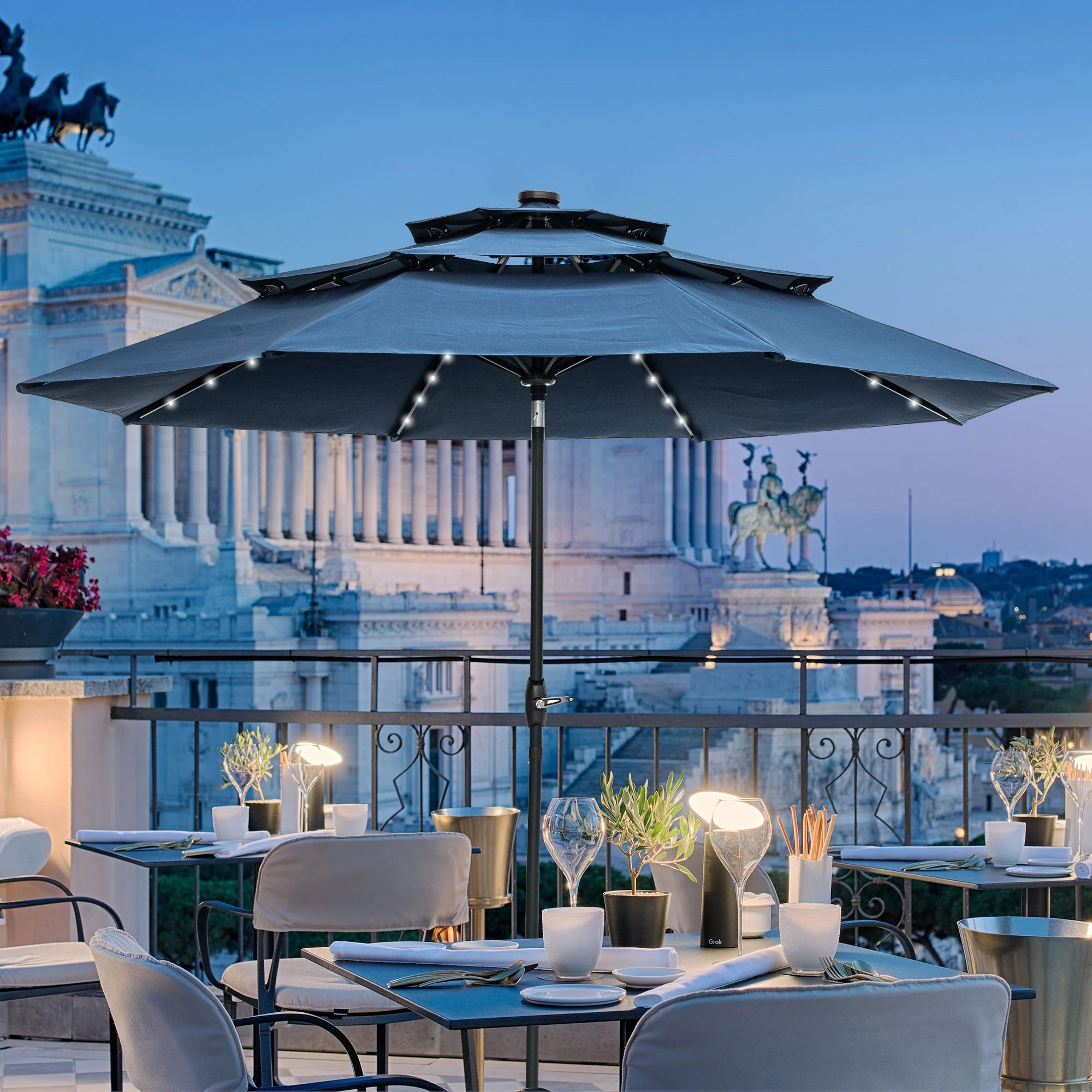 Ainfox 10ft Patio Umbrella with Lights Without Base 3-Tier Octagonal ...