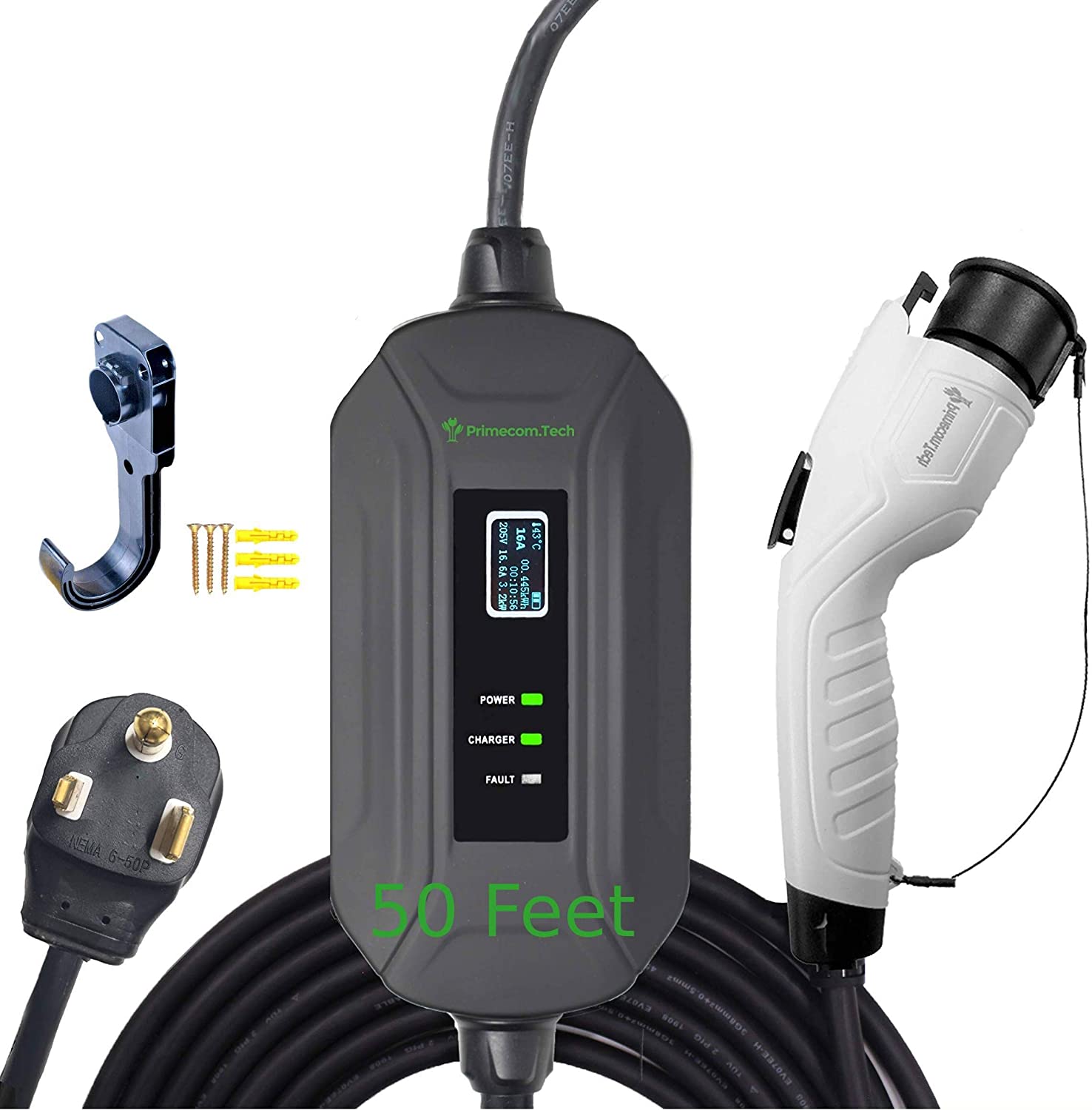 PRIMECOM Level 2 EV Charger 220 240V, 16A, Portable EVSE Electric ...