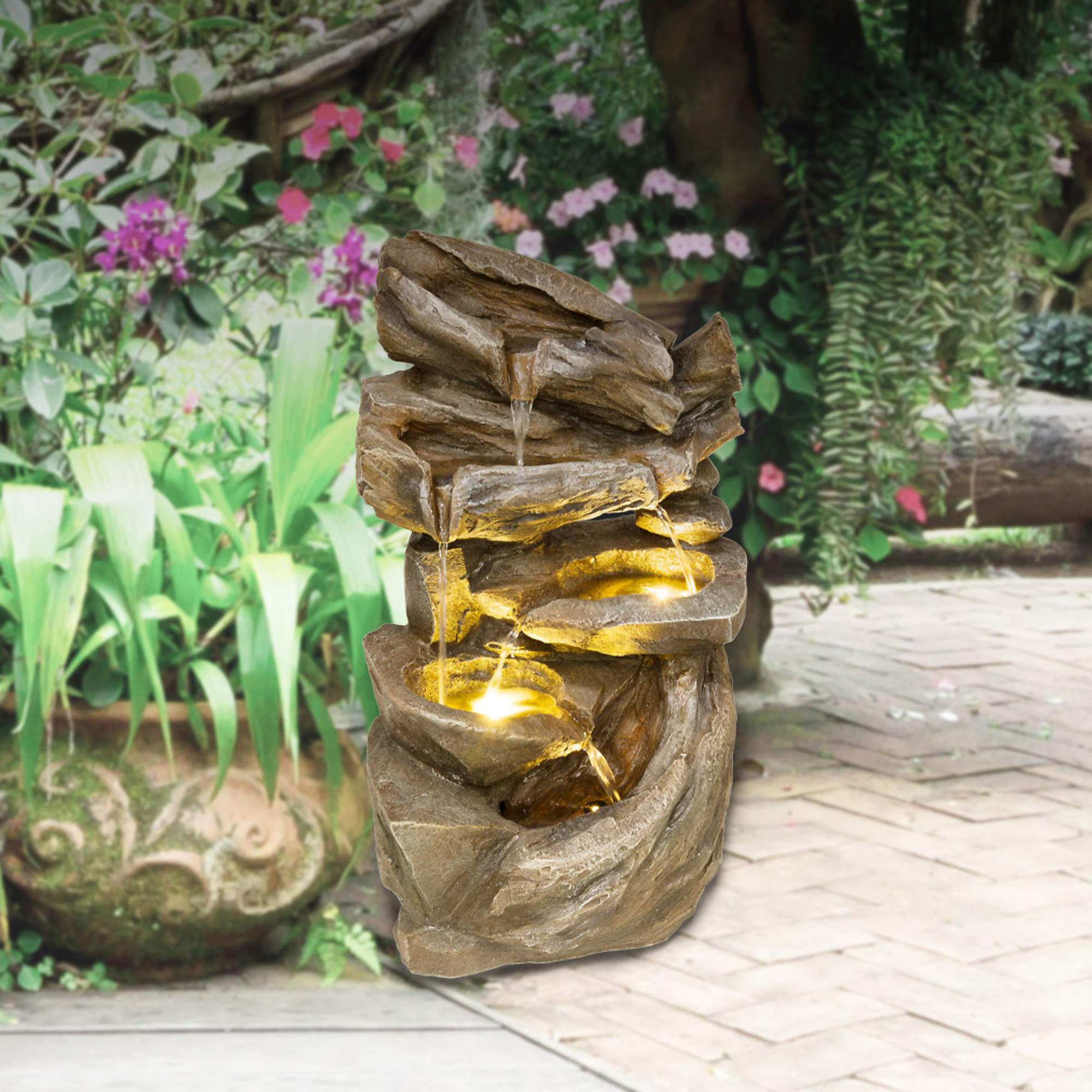 Alpine Corporation, Cascading Rock Fountain with Warm White LED, Volts ...