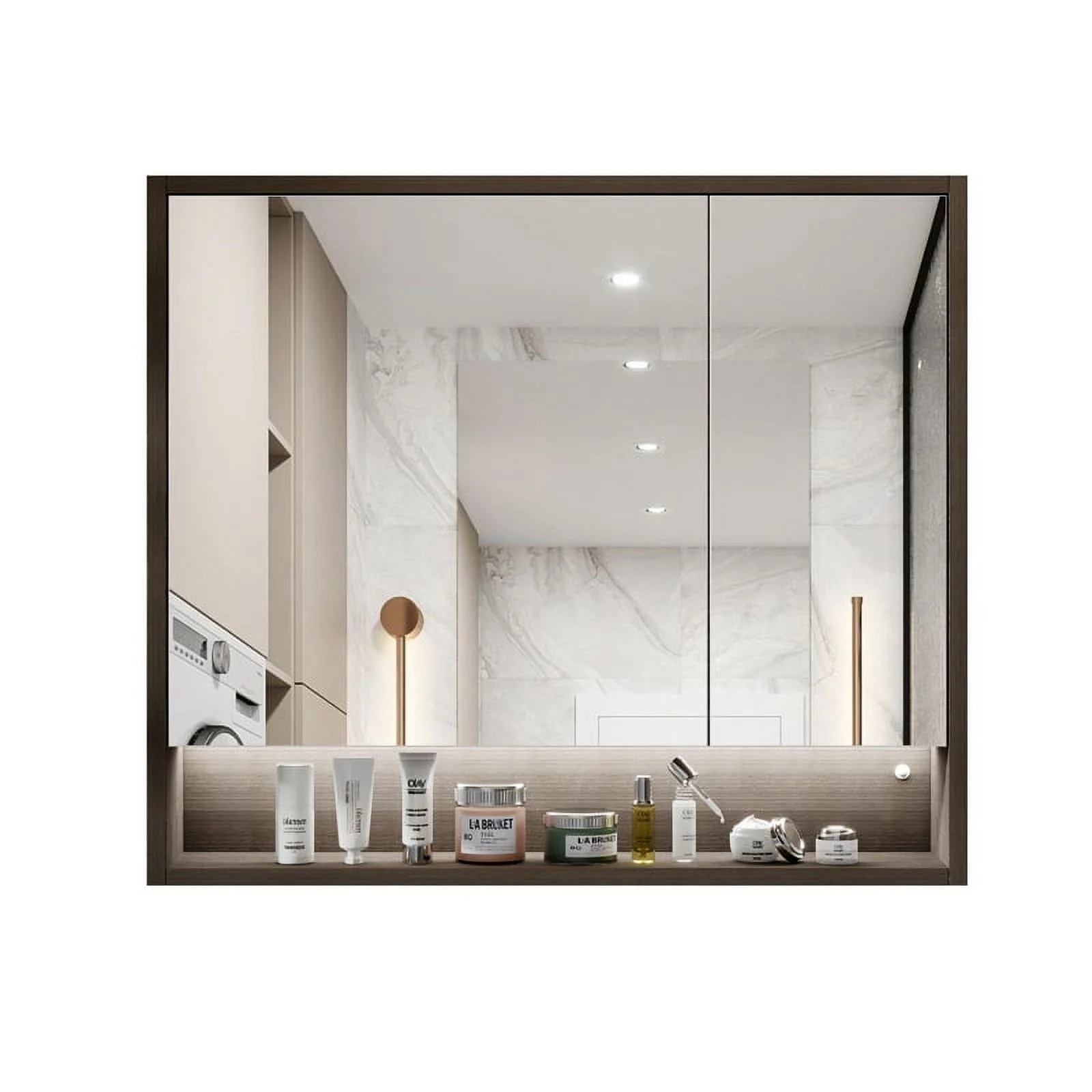 BaoBao 30 in x 26 in Wall Mount Bathroom PVC Mirror Cabinet with under ...