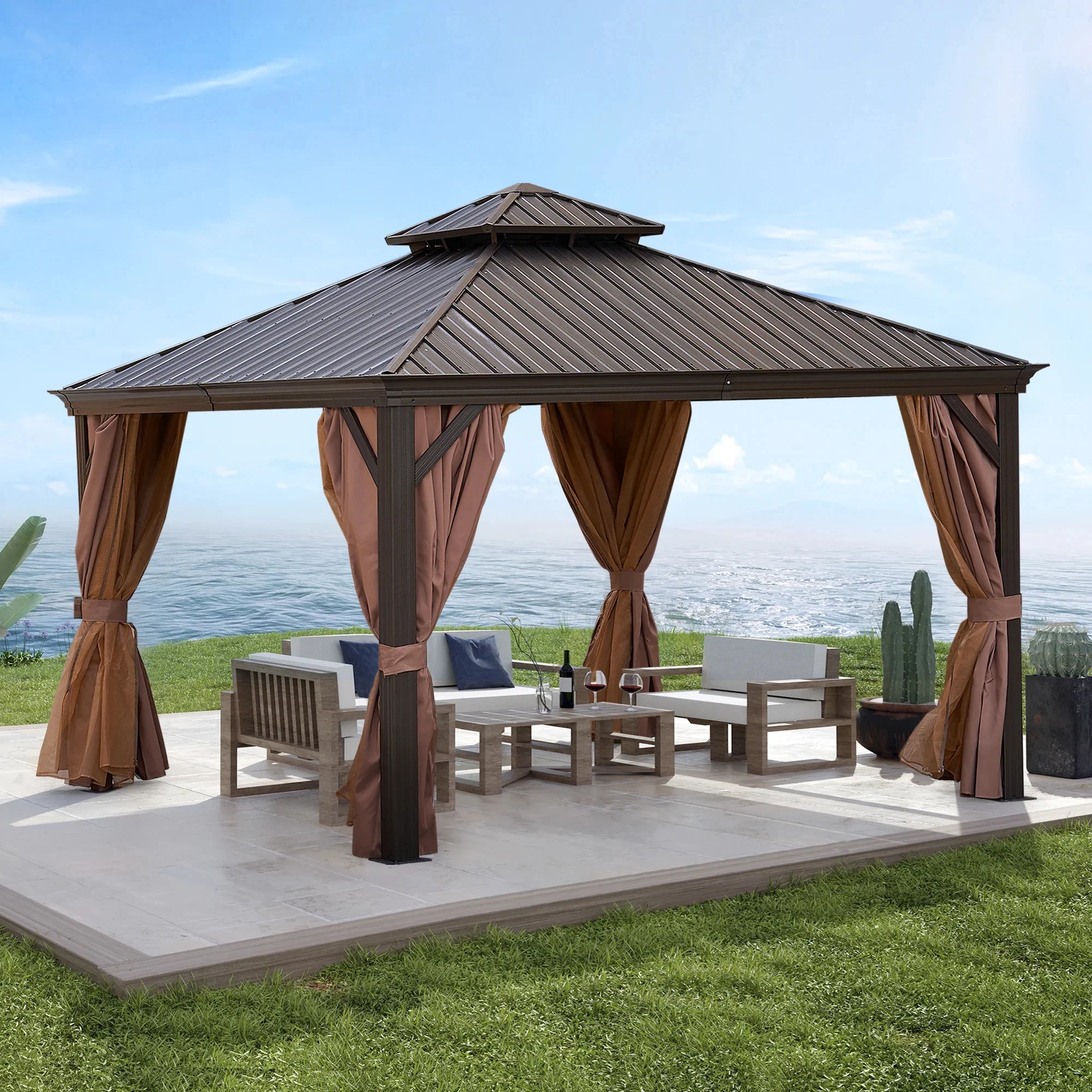 12*12FT patic gazebo,alu gazebo with steel canopy,Outdoor Permanent ...
