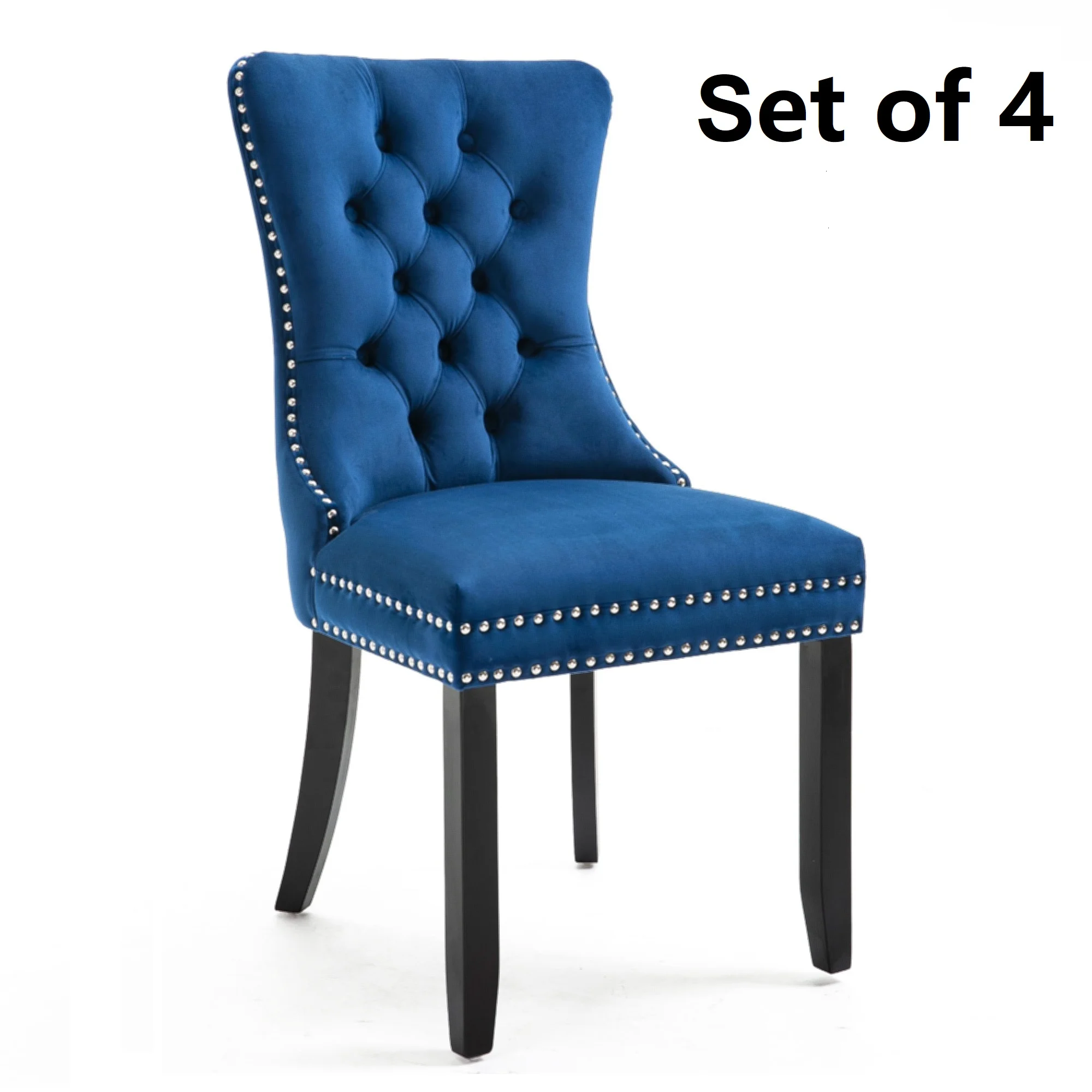 Set of 4 Velvet Fabric Dining Chairs Luxury Tufted Back with Nailed ...