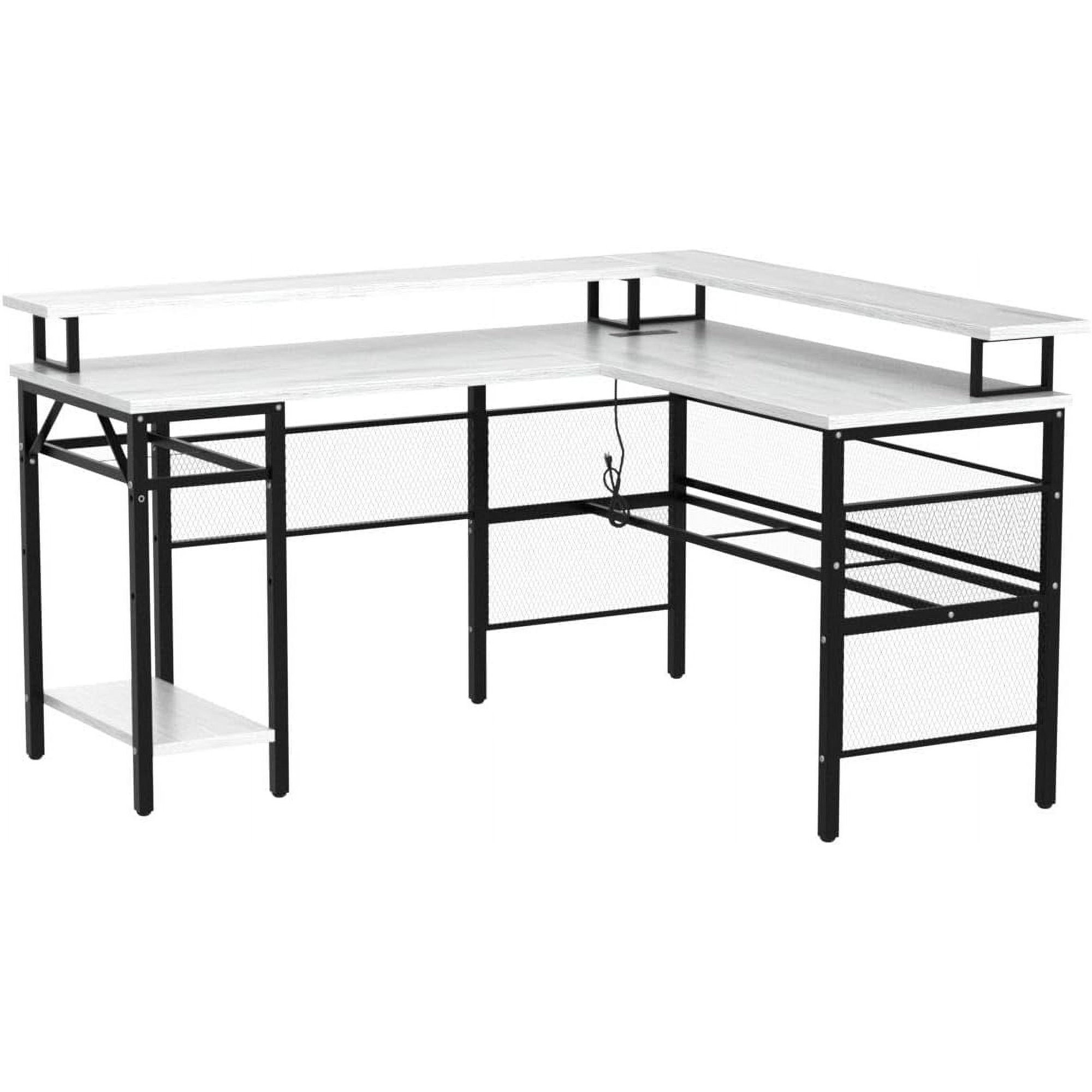 iSunirm L Shaped Desk with LED Strip and Power Outlets, Reversible ...