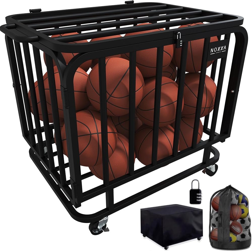 Ball Cart - Basketball Cart with Wheels, Ball Cage Garage Sports ...