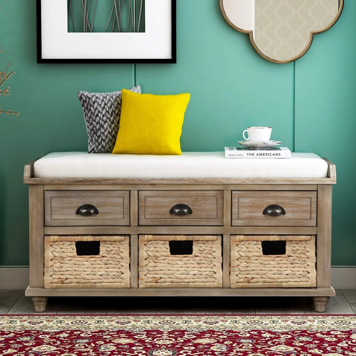 YONFHJKI Fully Assemble Bench Entryway Bench with 3 Removable Basket ...