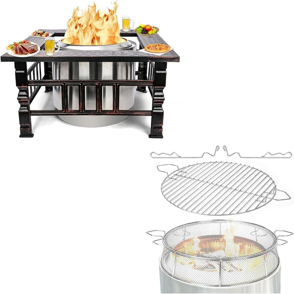 Uniflasy Fire Pit Surround Tabletop and Fire Pit Shield with Cooking ...