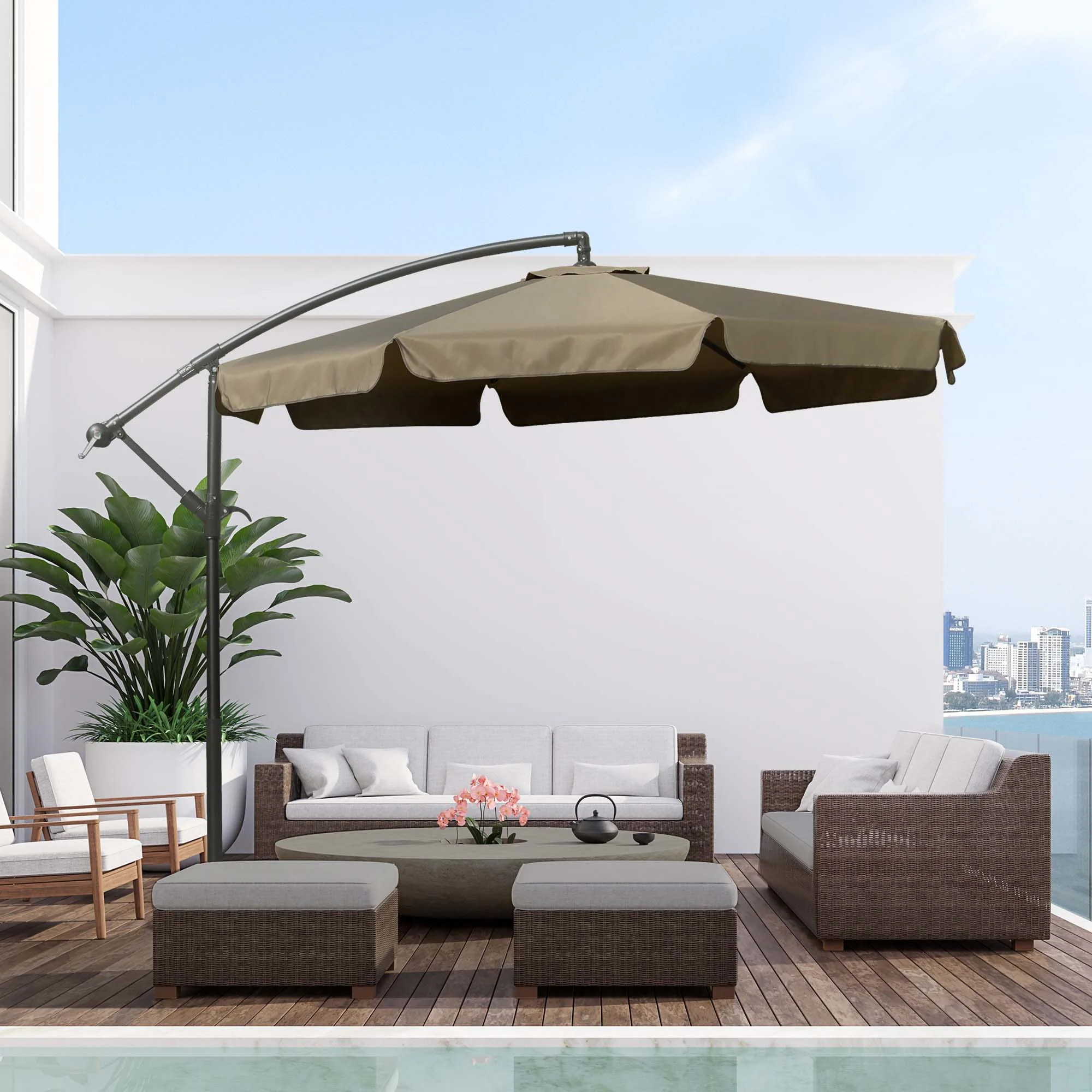 Outsunny 9FT Offset Hanging Patio Umbrella Cantilever Umbrella with ...