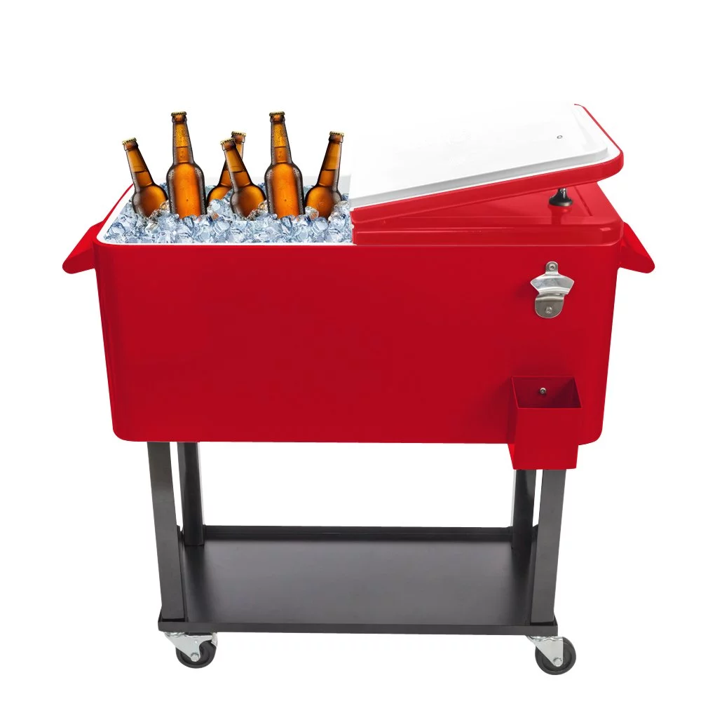 IVV 80QT Iron Spray Cooler with Shelf, Red Rolling Cooler Cart Ice ...