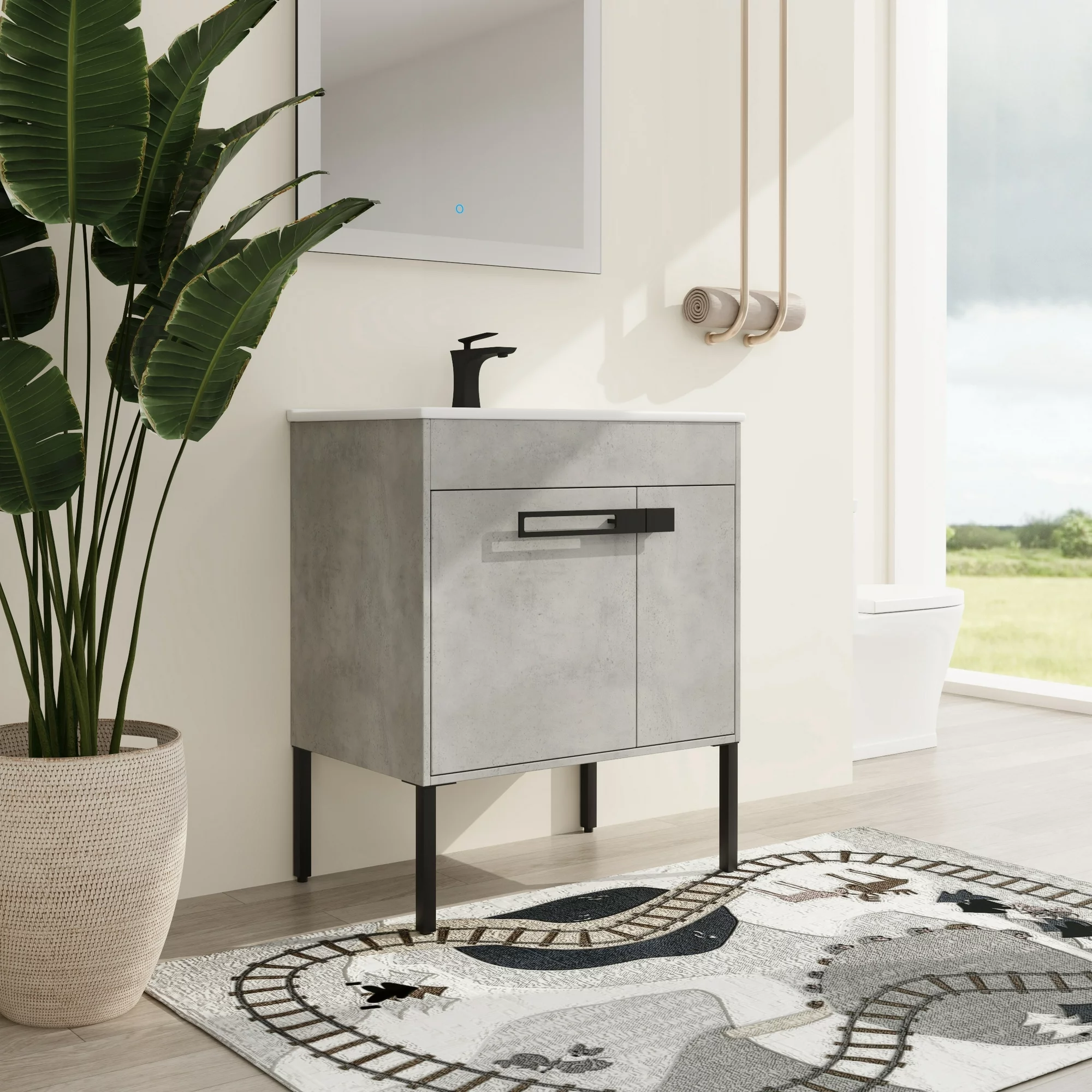 BNK 30 Inch Freestanding Bathroom Vanity with White Ceramic Sink, Modern Floating Bathroom ...