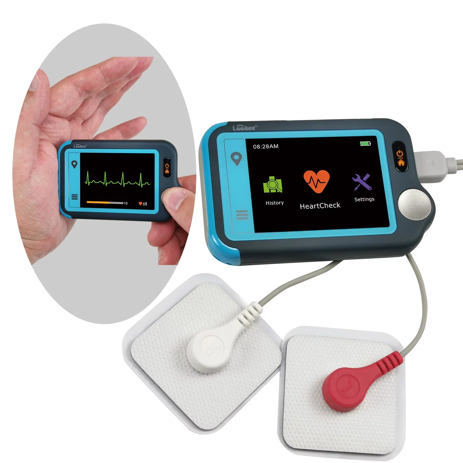 LOOKEE Personal ECG / EKG Heart Monitor | Color Touch Screen | Cable or ...