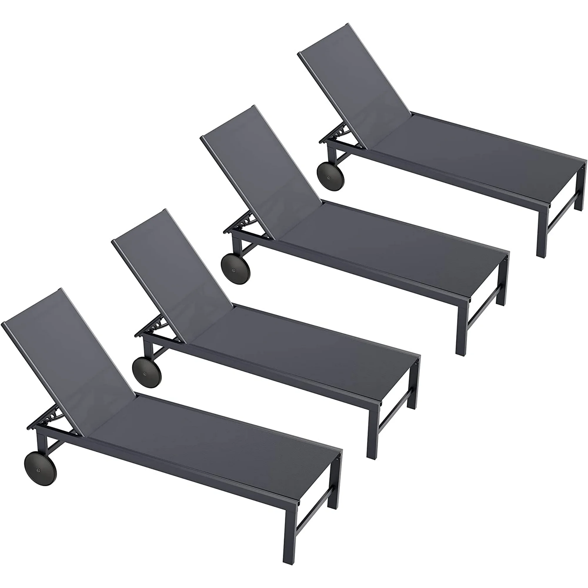 Walsunny 4pcs Patio Outdoor Chaise Lounge Chair with Wheels for Outside ...