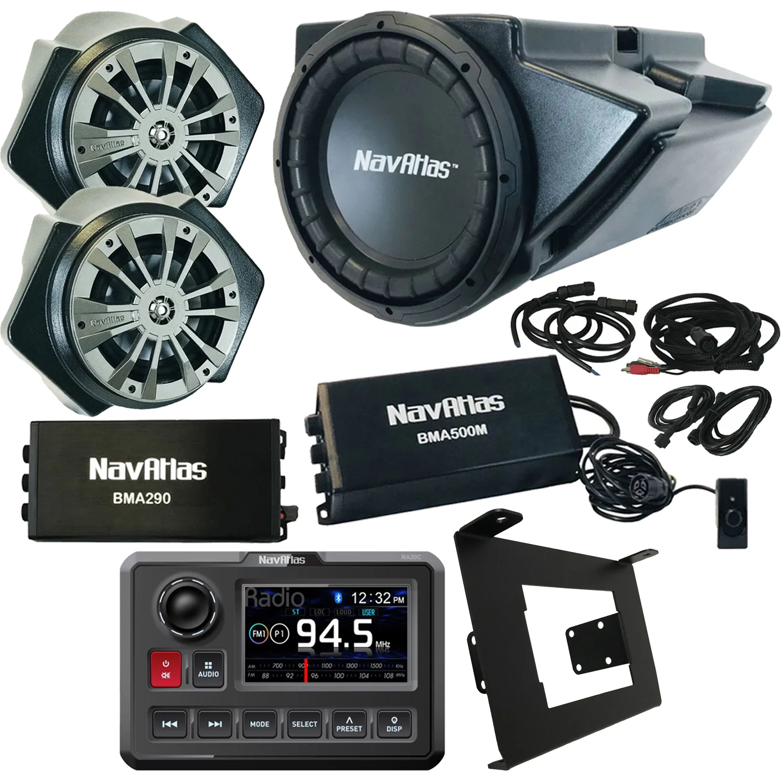 NavAtlas AM/FM Bluetooth USB Waterproof Digital Media Receiver Bundle ...