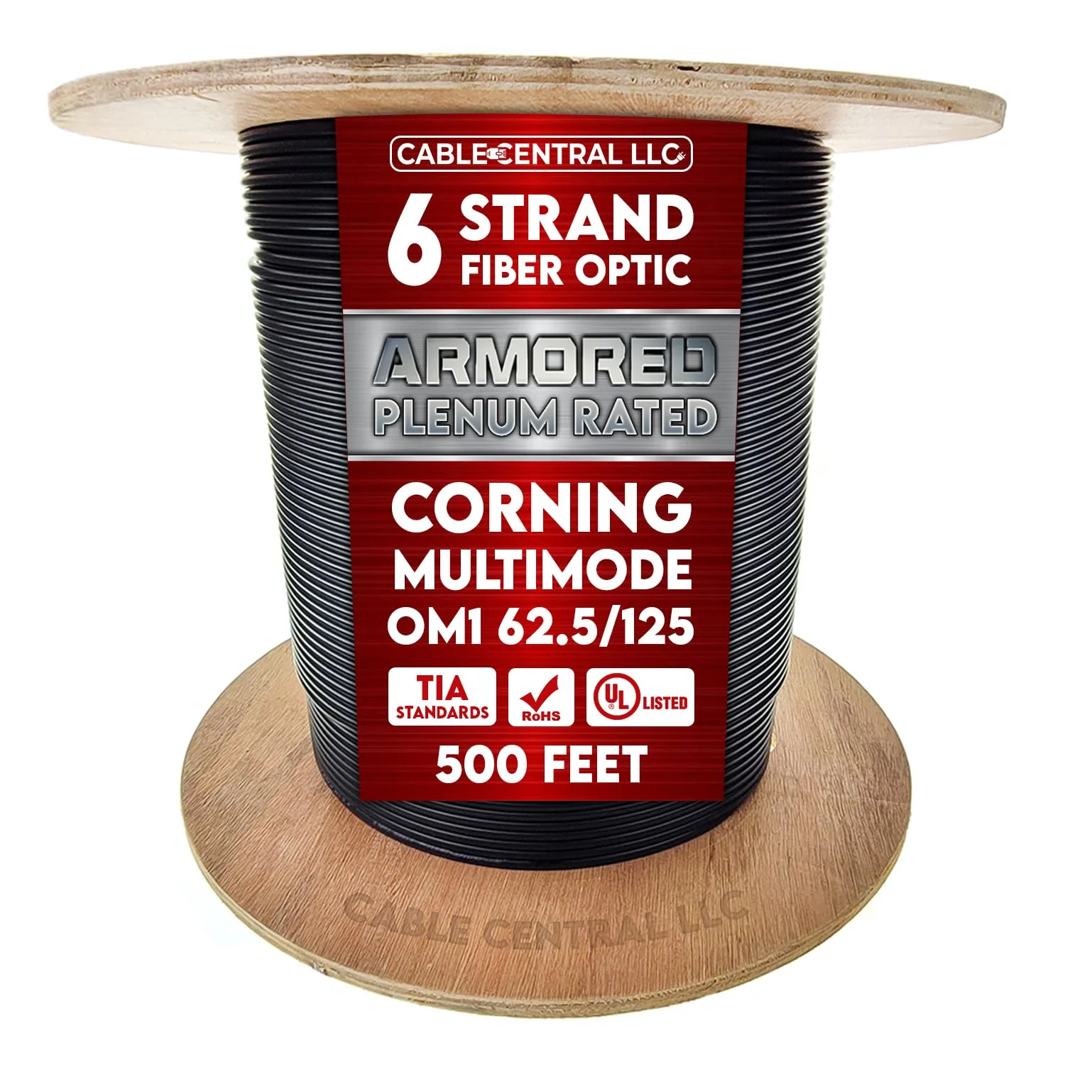 Cable Central LLC Armored Plenum 6 Strand Indoor/Outdoor Fiber Optic ...