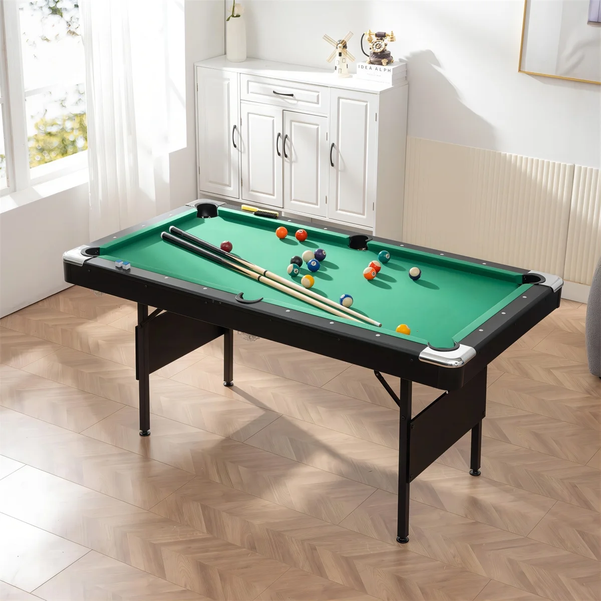 Portable Pool Table Kit With Billiard Balls Triangle Rack Chalk Brush ...