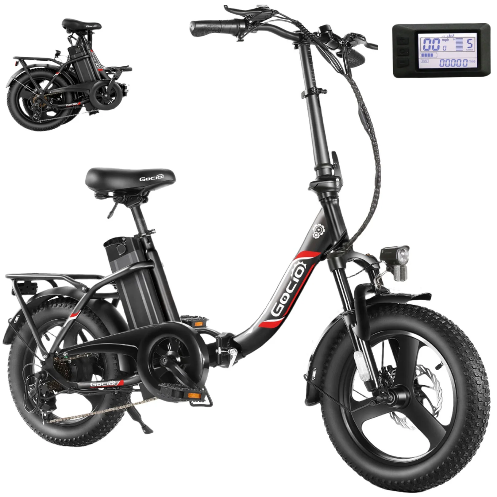 Gocio Electric Bike 3.0 Fat Tire Foldable Ebike, 374.4Wh Battery, 48V 350W Folding Electric Bike ...