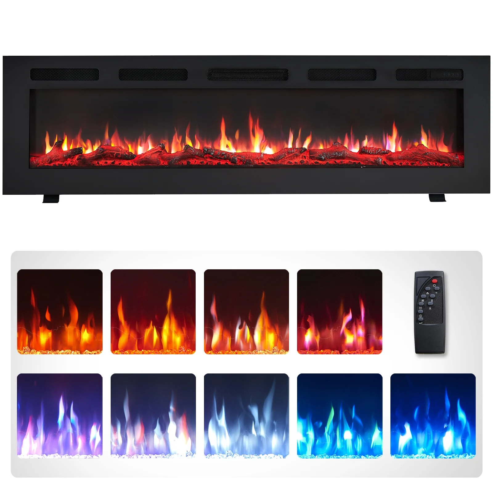 Davyline Zenas 60 Inches Wide Electric Fireplace Insert with Adjustable ...