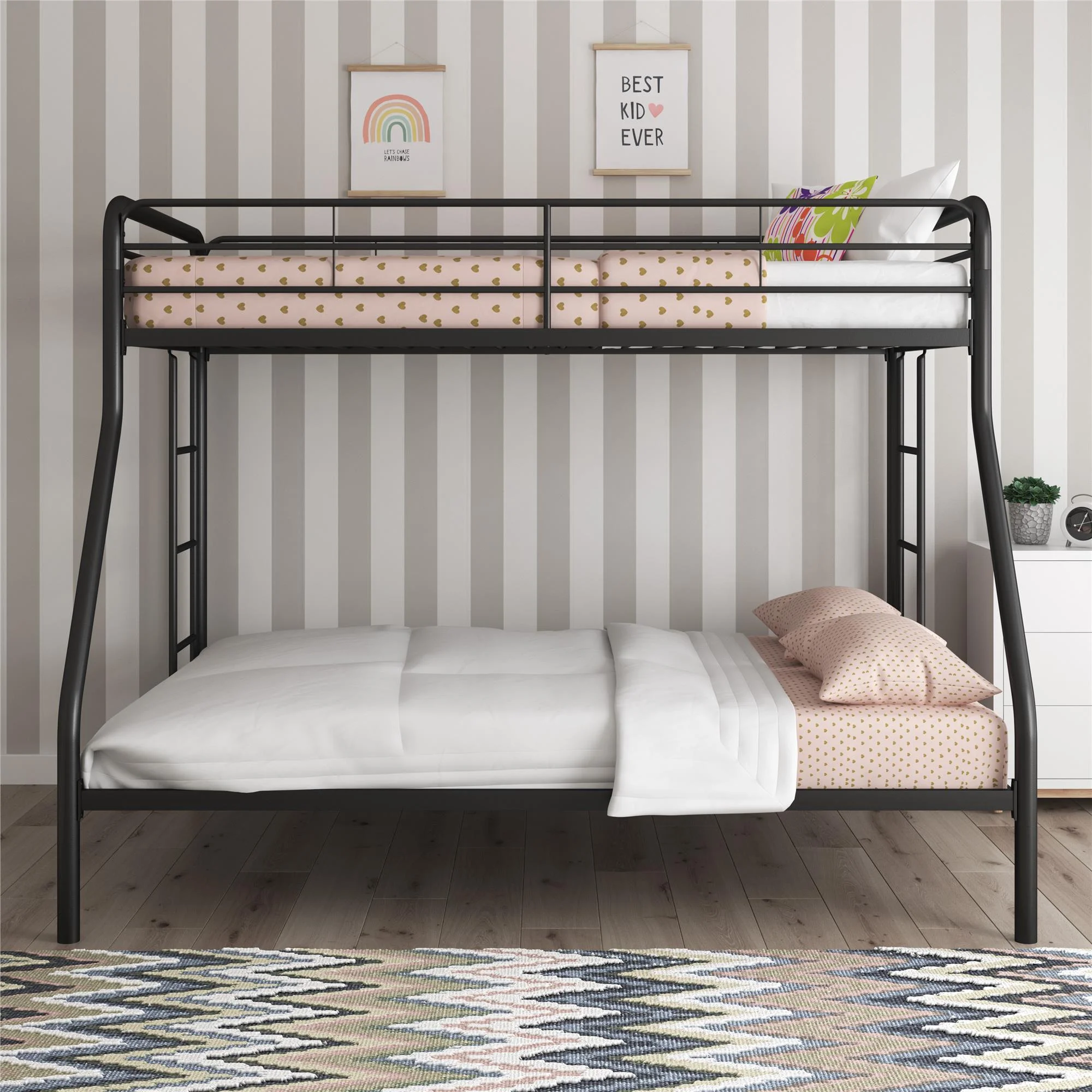 DHP Dusty Twin over Full Metal Bunk Bed, Pink - Texas Outlet