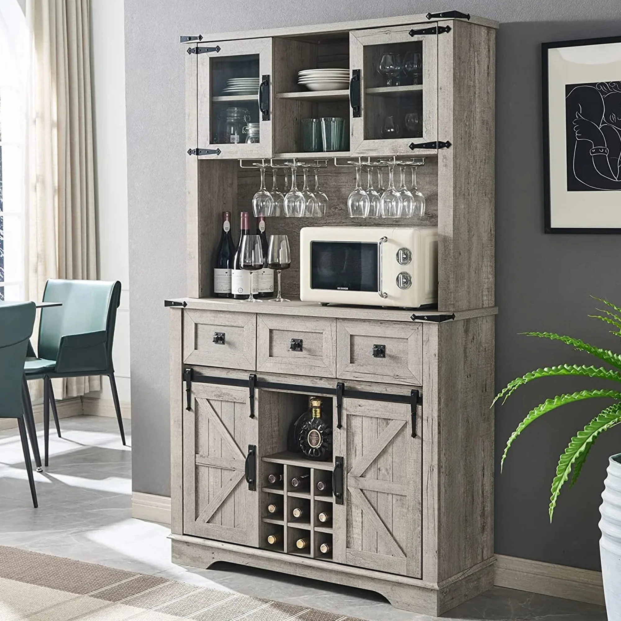 OKD Farmhouse Buffet Cabinet with Storage, 72" Height Wine Bar Cabinet ...